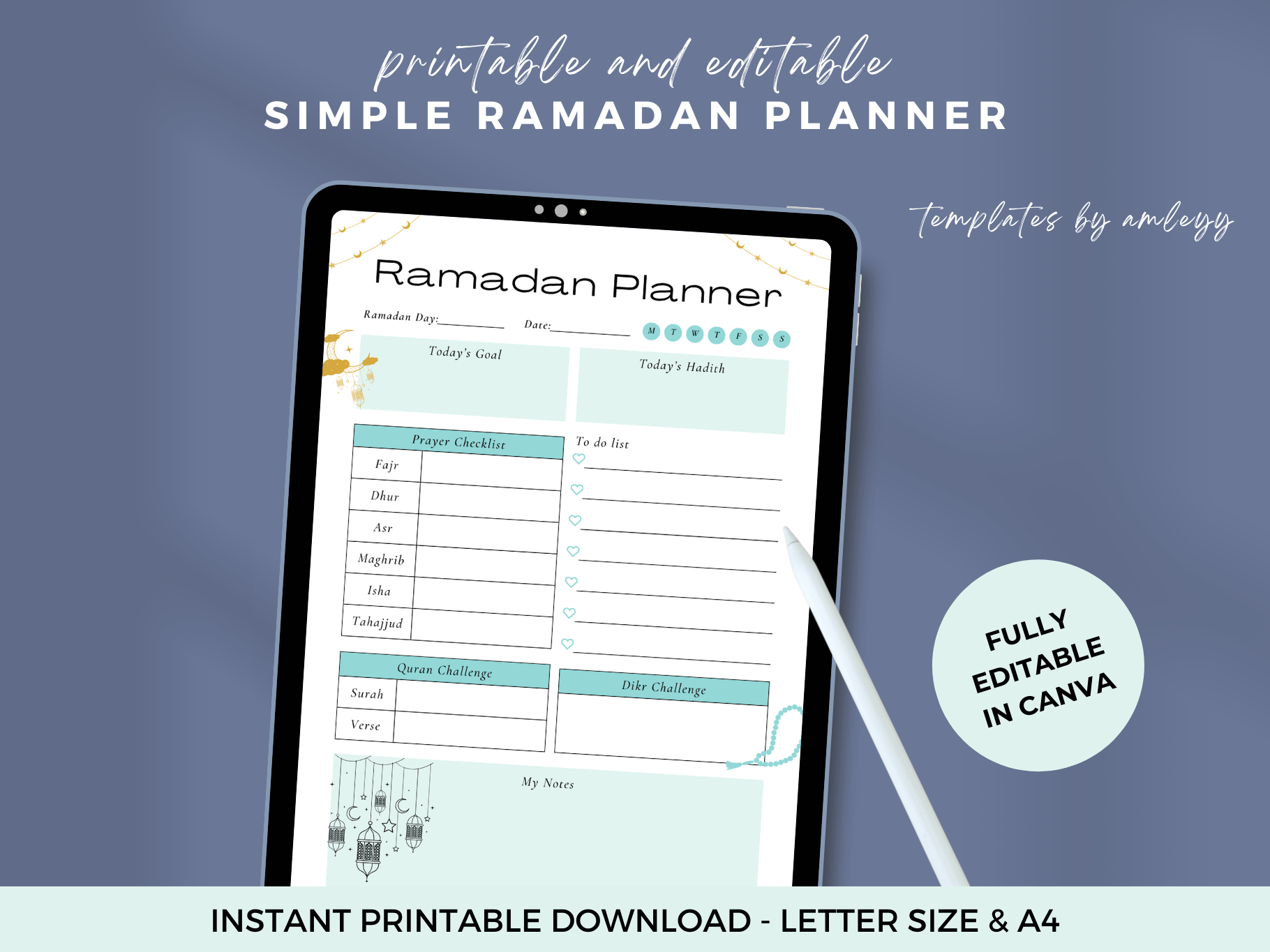 Simple Ramadan Planner | Canva Template | Digital Planner - Payhip