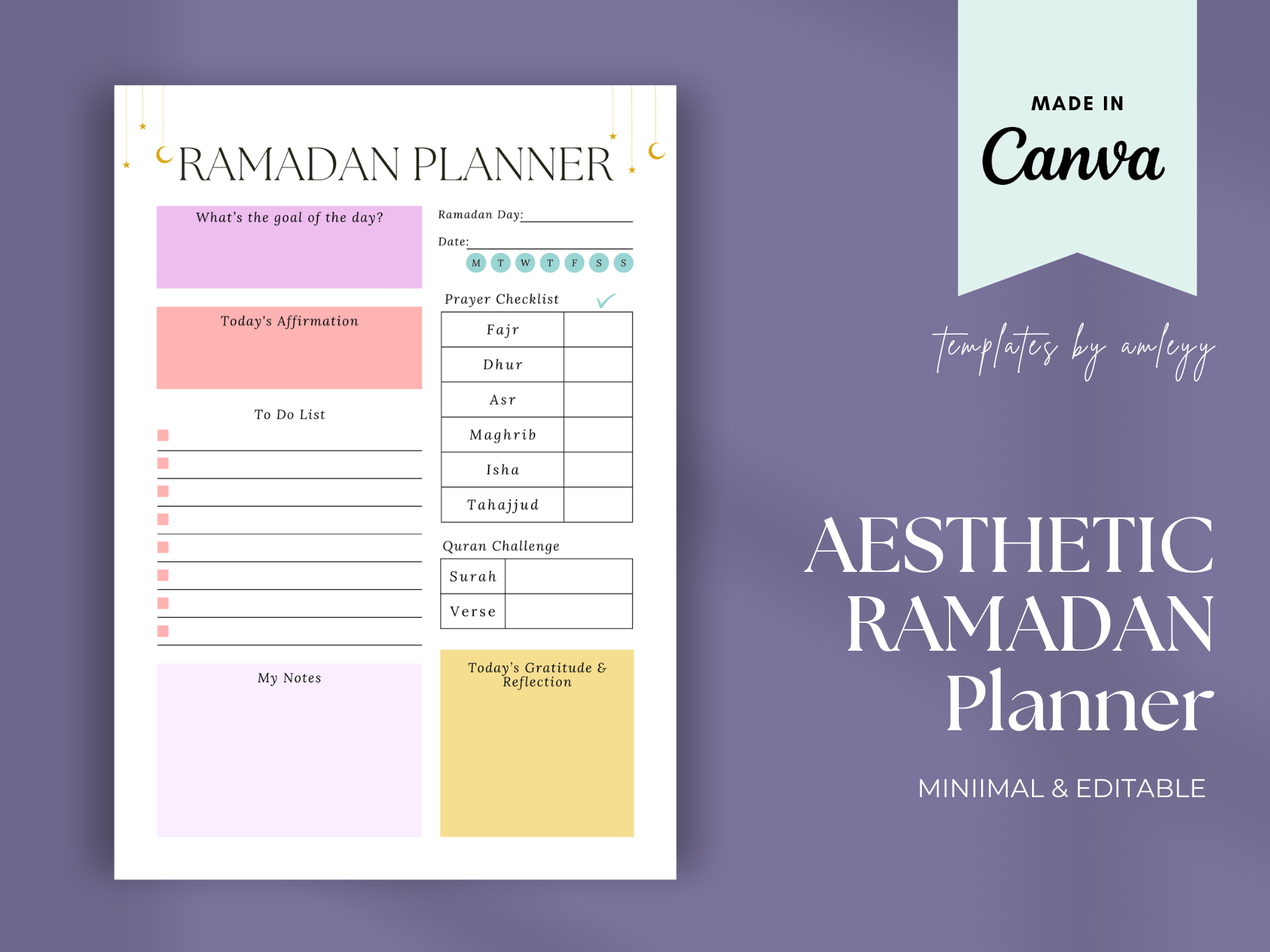 Aesthetic Ramadan Planner Template - Customizable Canva Design for ...
