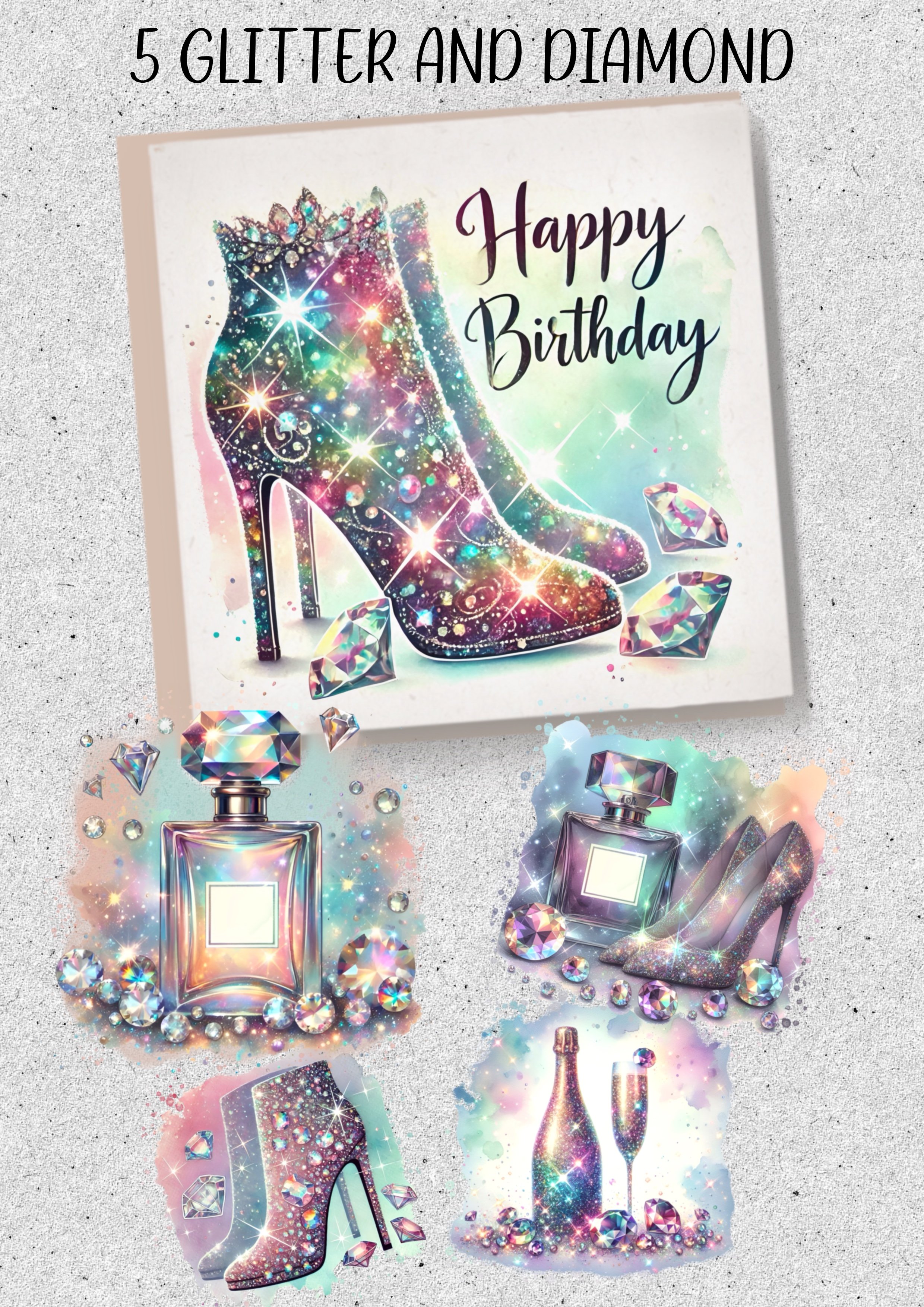 Glitter and diamonds. 6 designs. Birthday, Mother’s Day etc - Payhip