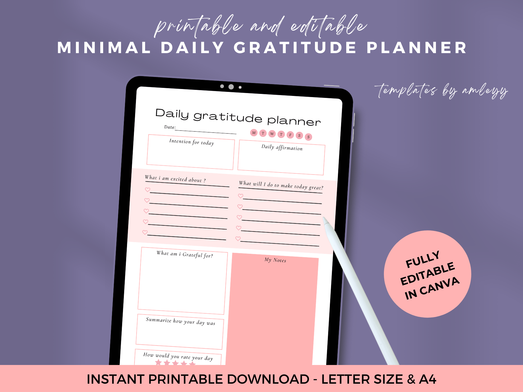 Digital Daily Gratitude Planner Canva Template | Printable Journal ...