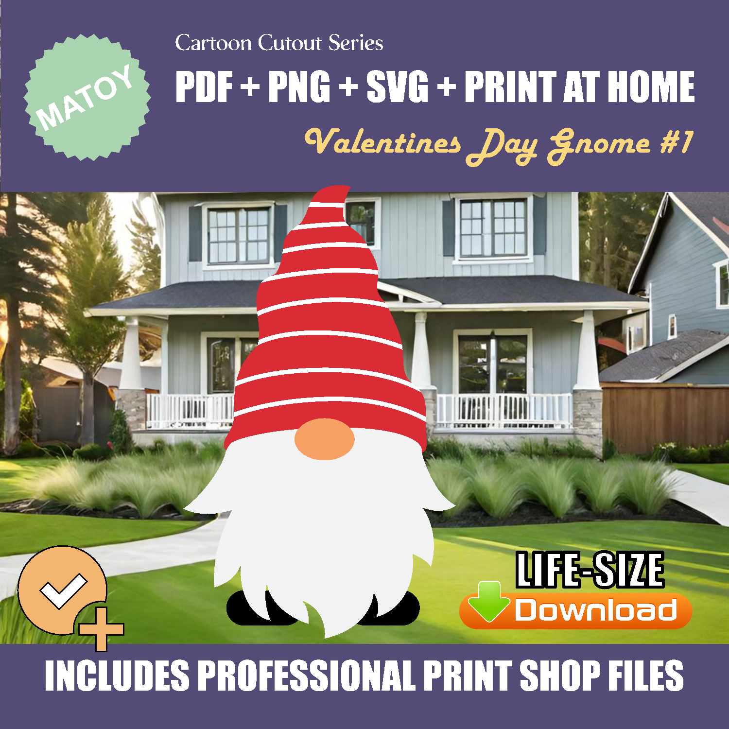 Valentine Day Gnome 1 Yard Art Pattern | Full-Color Printable and ...