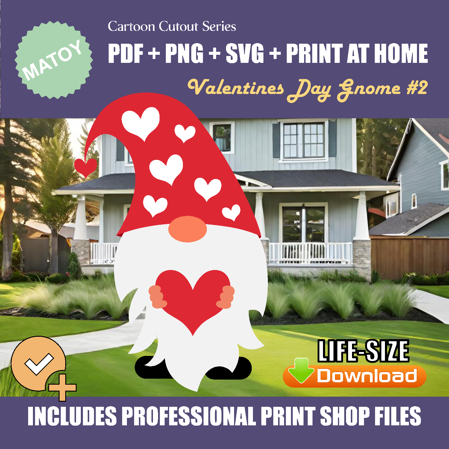 Valentine Day Gnome 2 Yard Art Pattern | Full-Color Printable and ...