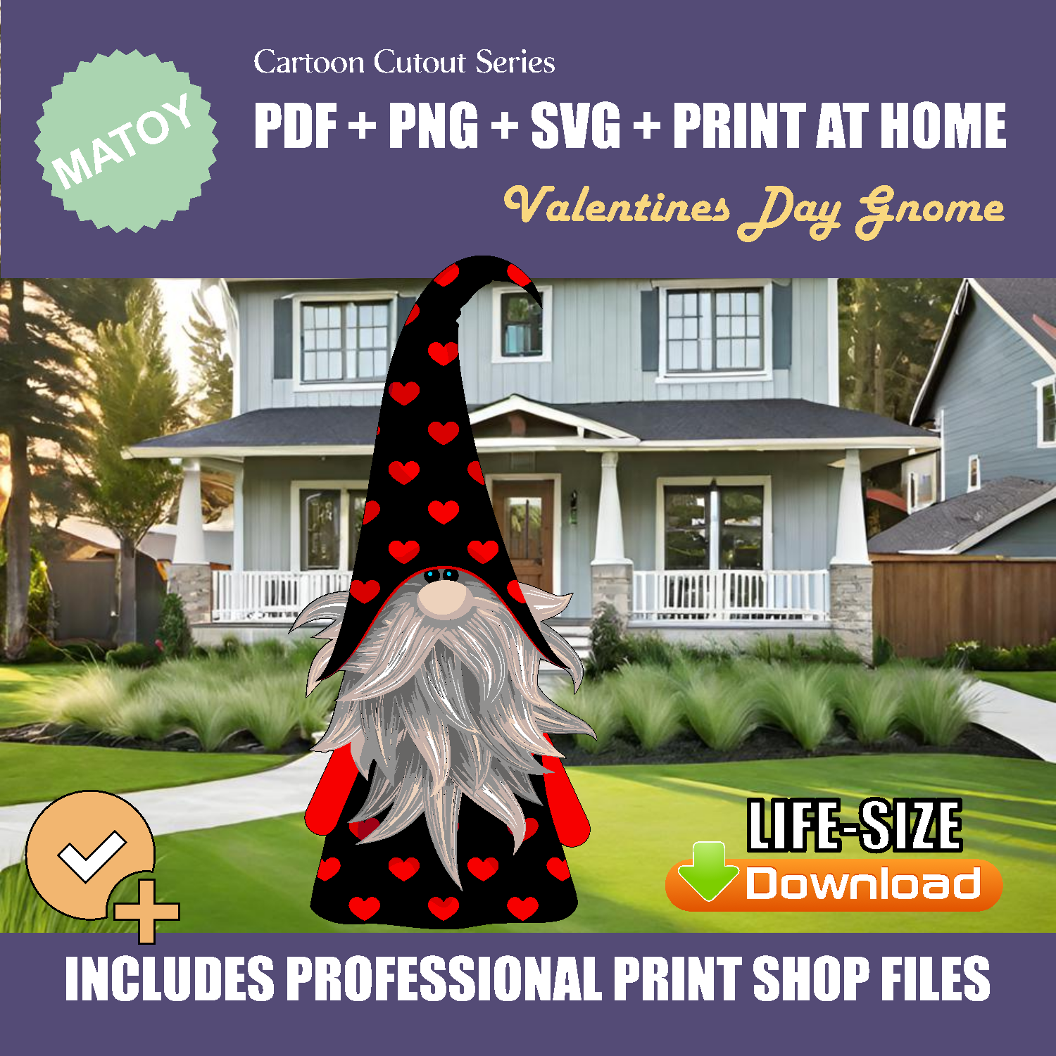 Valentines Day Gnome Yard Art Pattern | Full-Color Printable and ...
