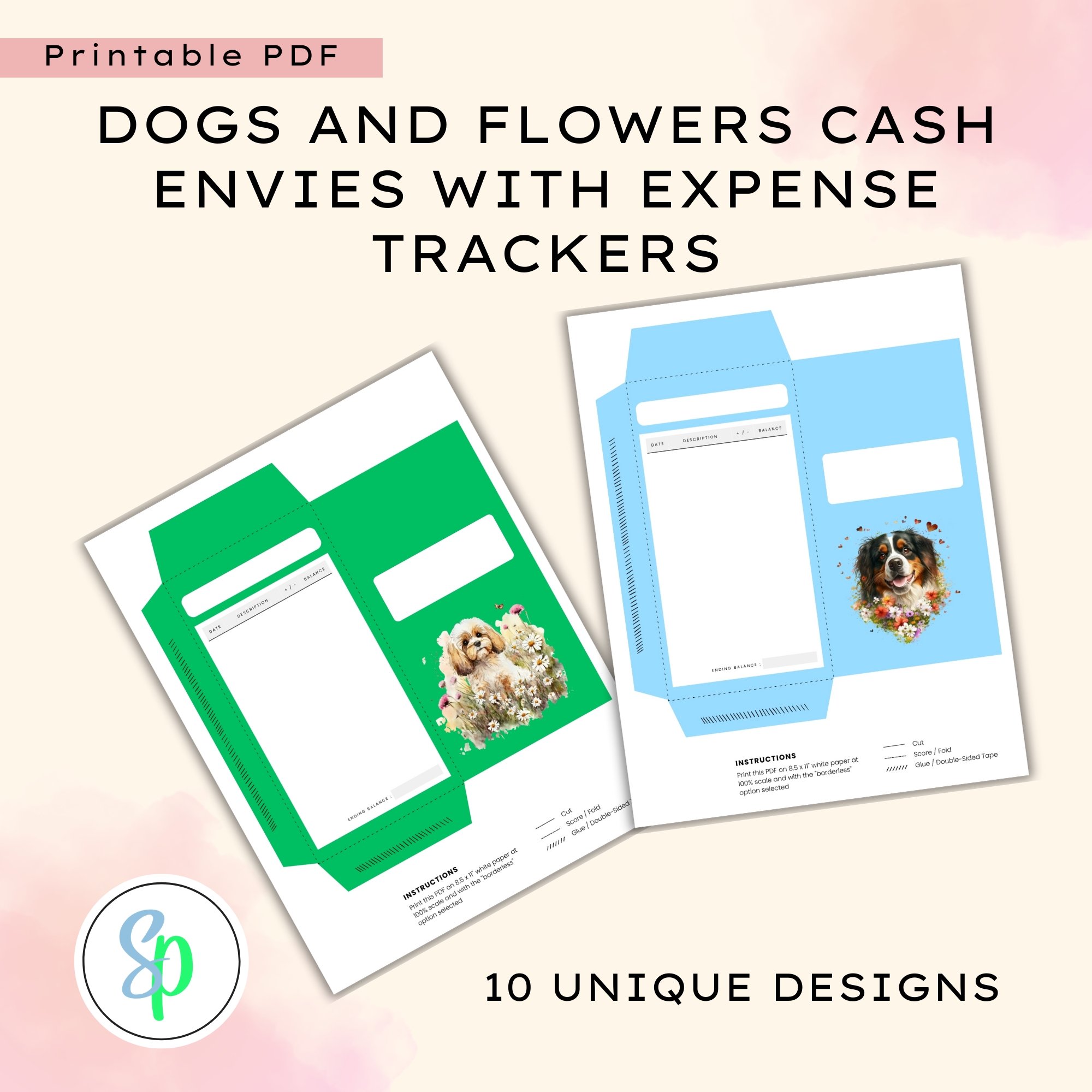 Dogs And Flowers Cash Envelopes With Budget Trackers | Puppy Cash ...