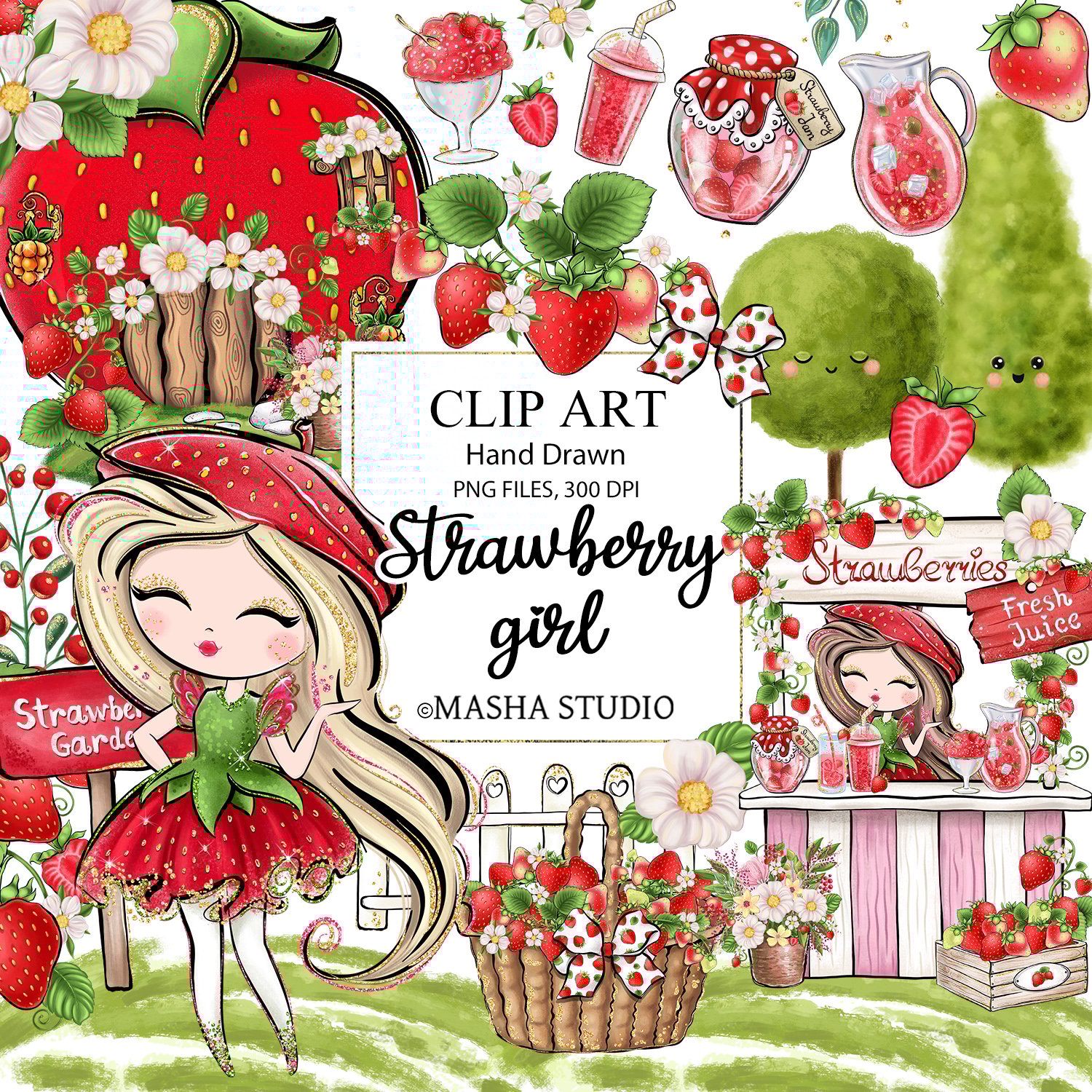 Strawberry Girl Hand Drawn Clip Art - Payhip
