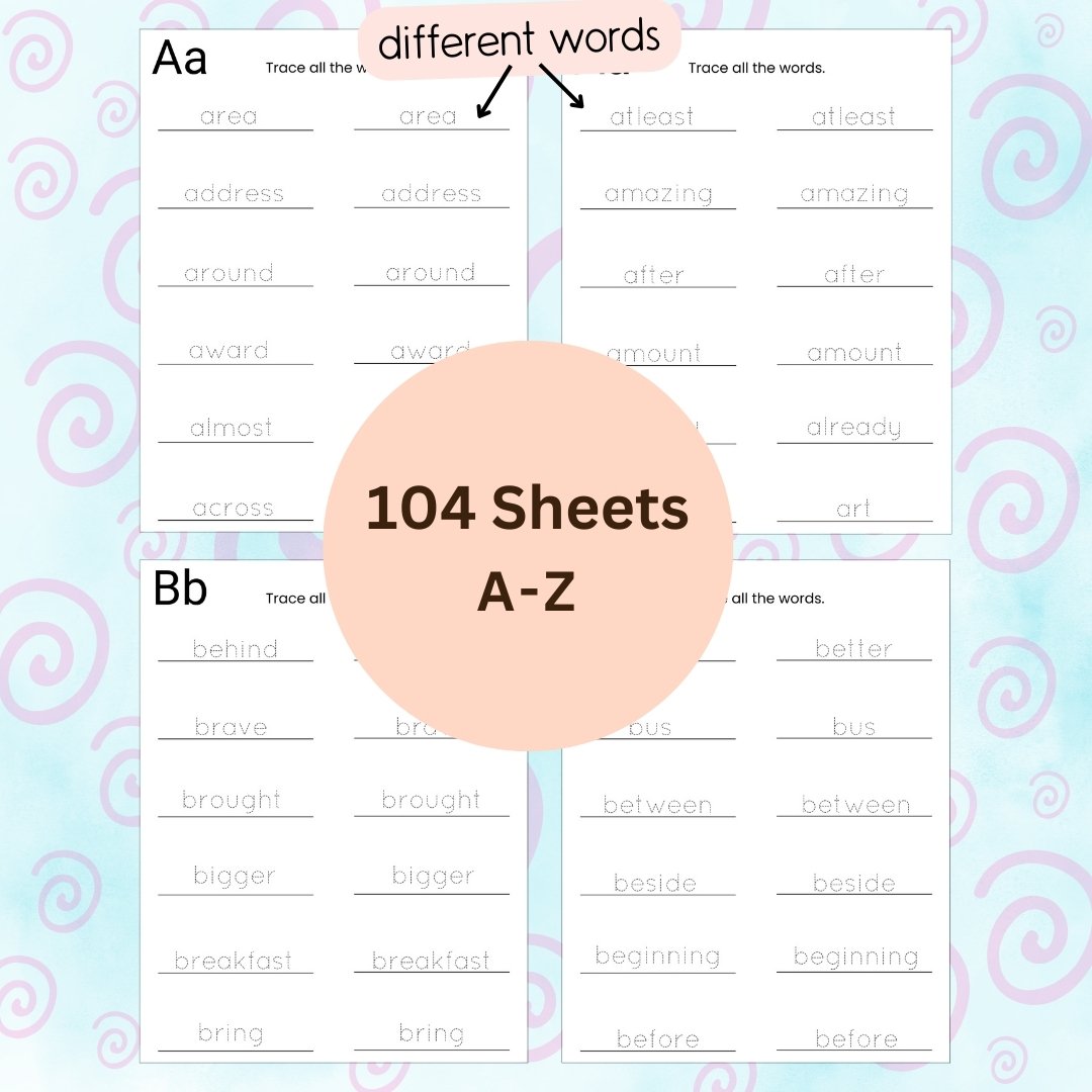 A–Z Word Tracing Worksheets | 104-Page Alphabet Writing Practice Bundle ...