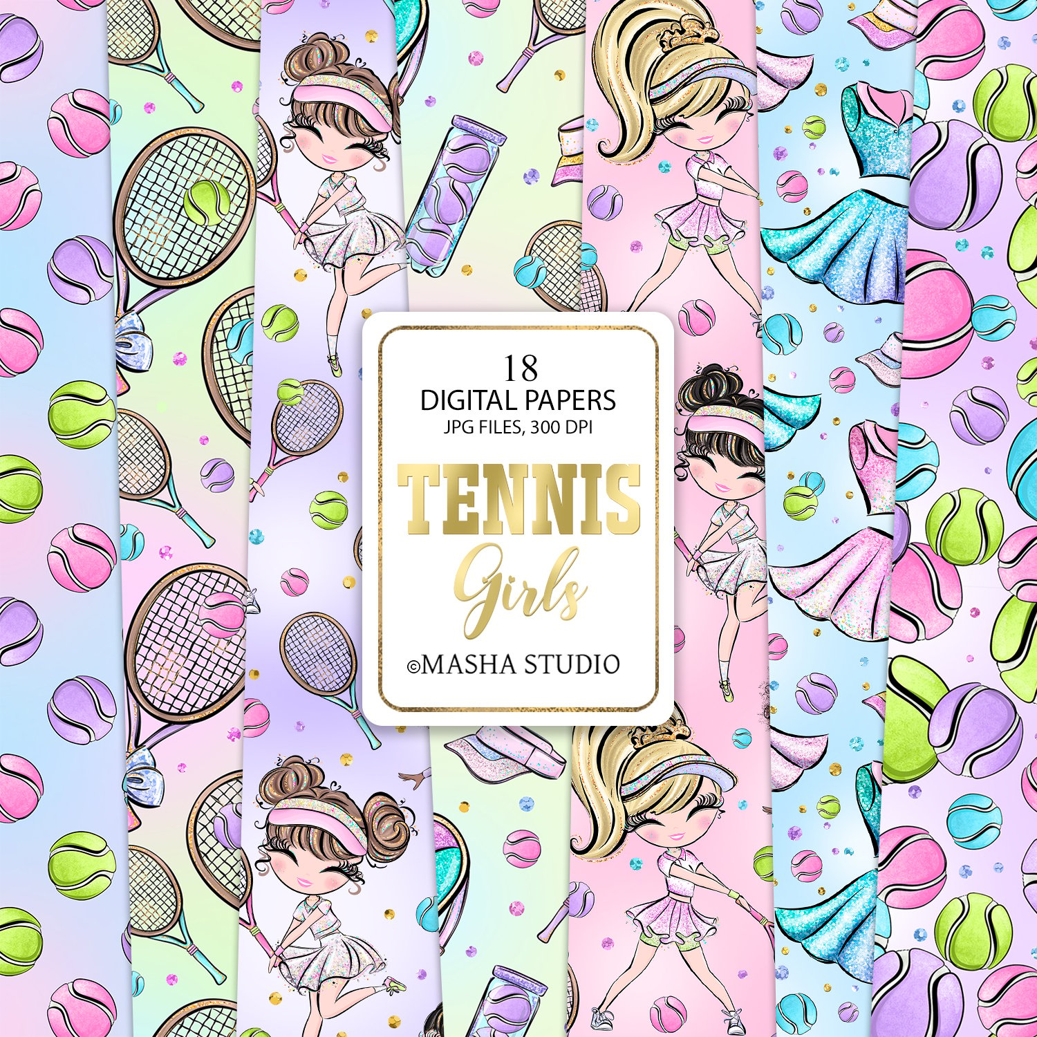Tennis Girls Seamless Digital Papers - Payhip