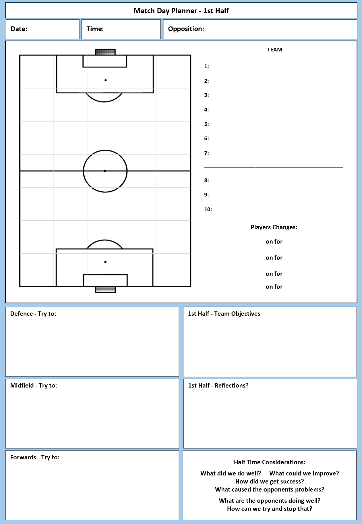 7 a side - A4 Match Day Planner - Payhip