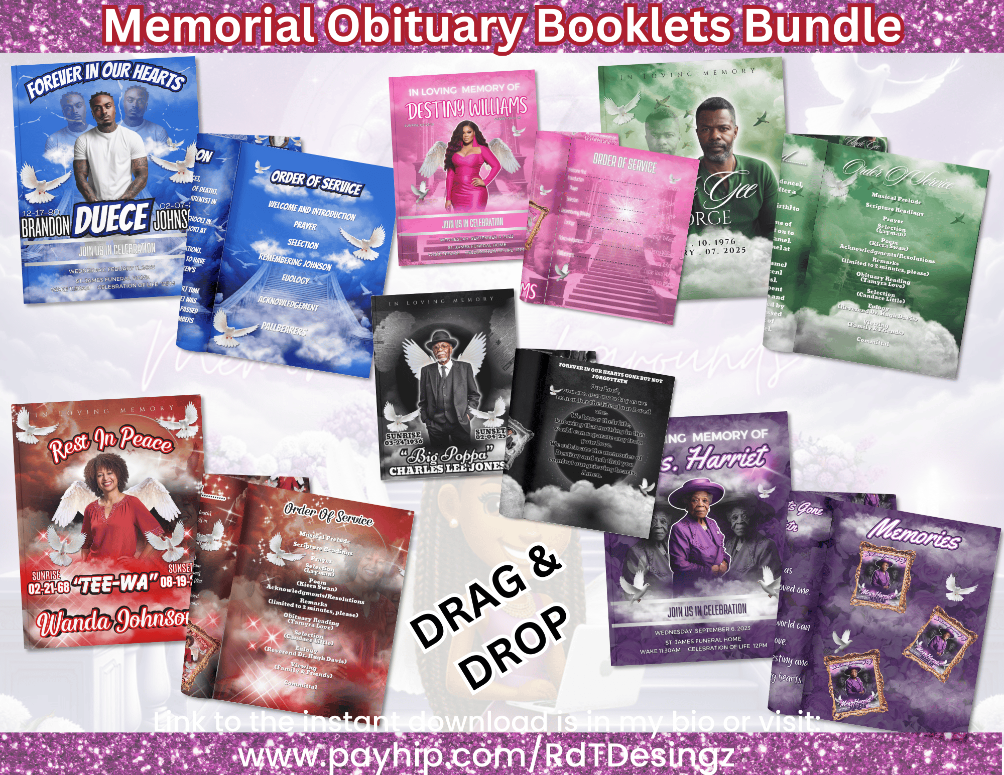 Memorial Obituary Booklets Editable Design Bundle (6) - Payhip