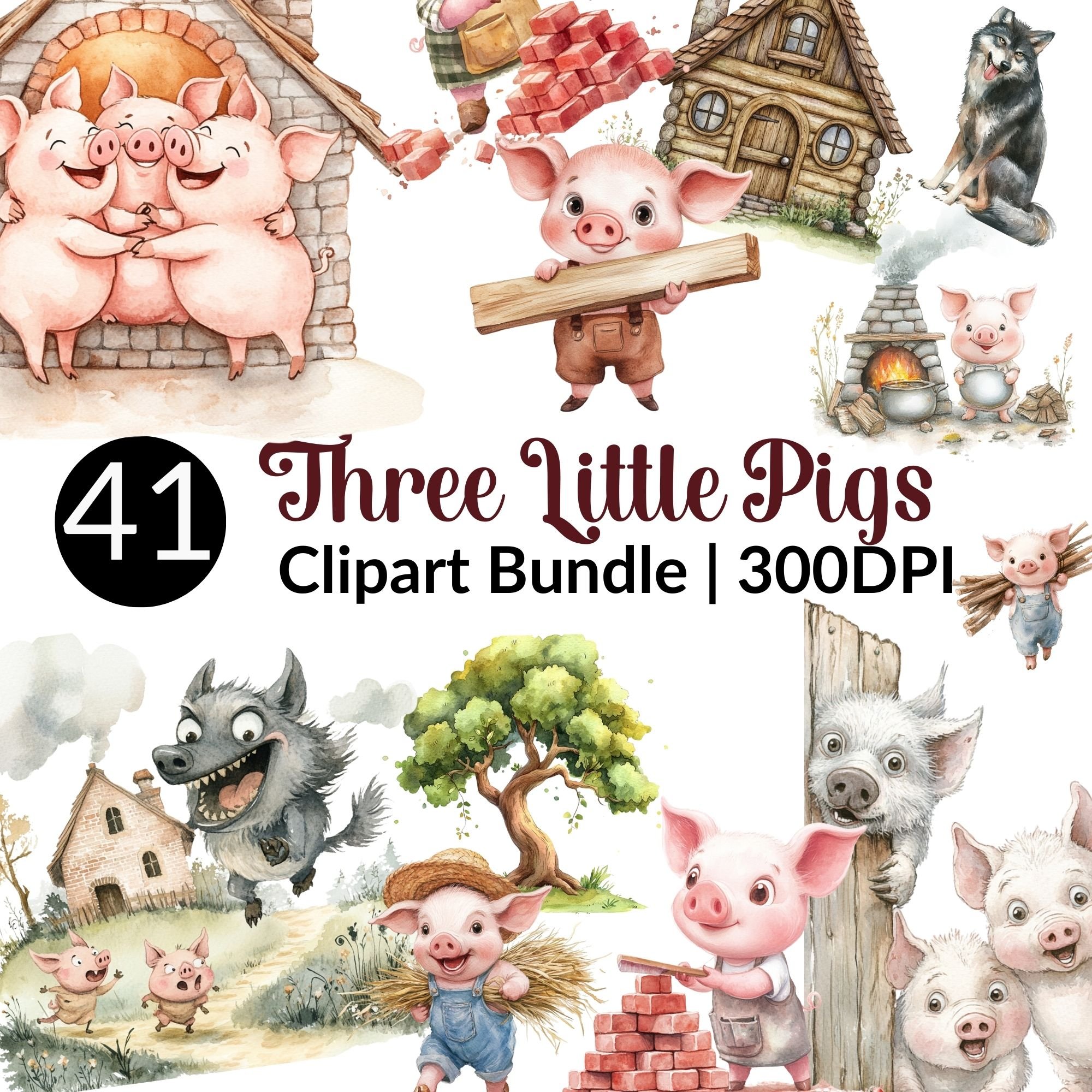 Three Little Pigs Clipart Fairy Tale Cute Pig PNG