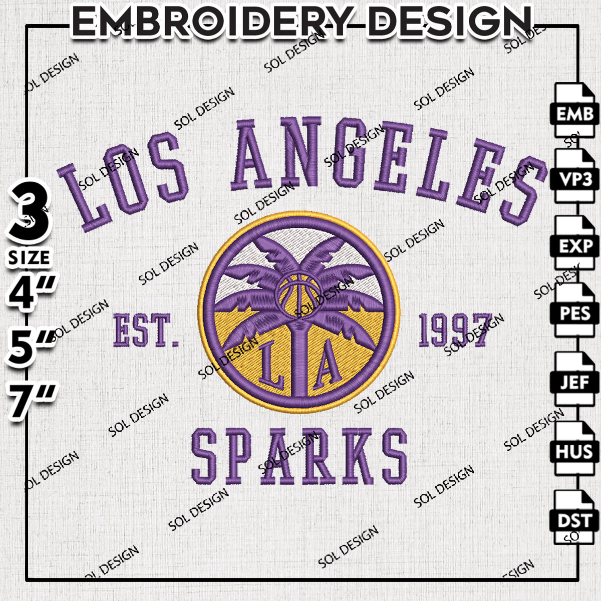WNBA Los Angeles Sparks Est Logo Embroidery Files, WNBA Los Angeles ...