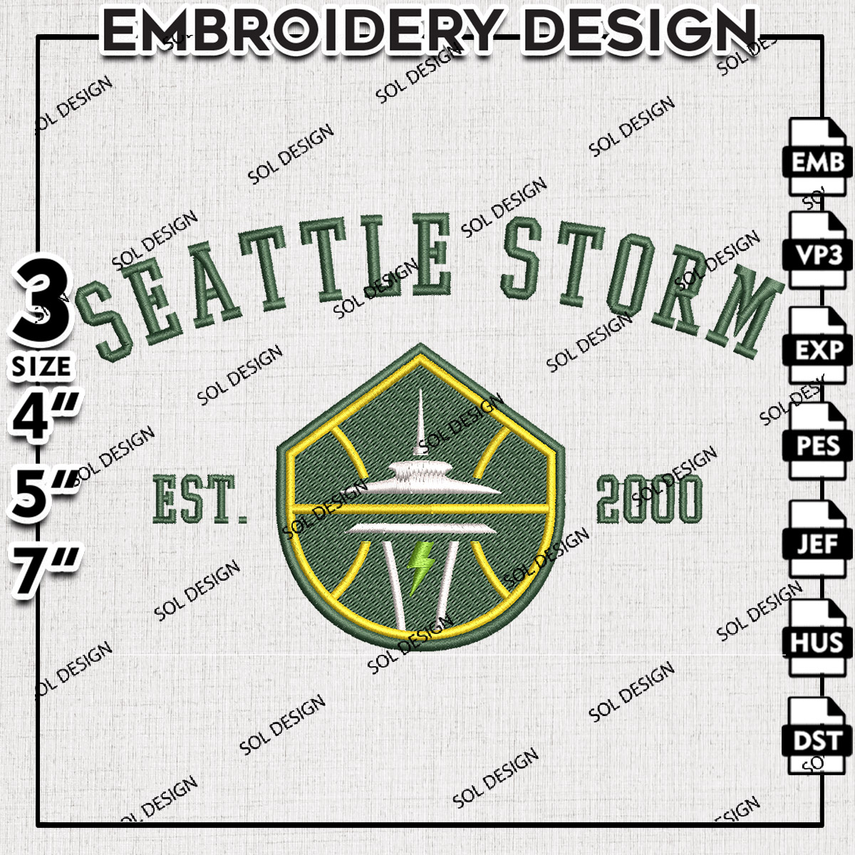 Seattle Storm Basketball Team Est Logo Embroidery Files, WNBA Seattle ...