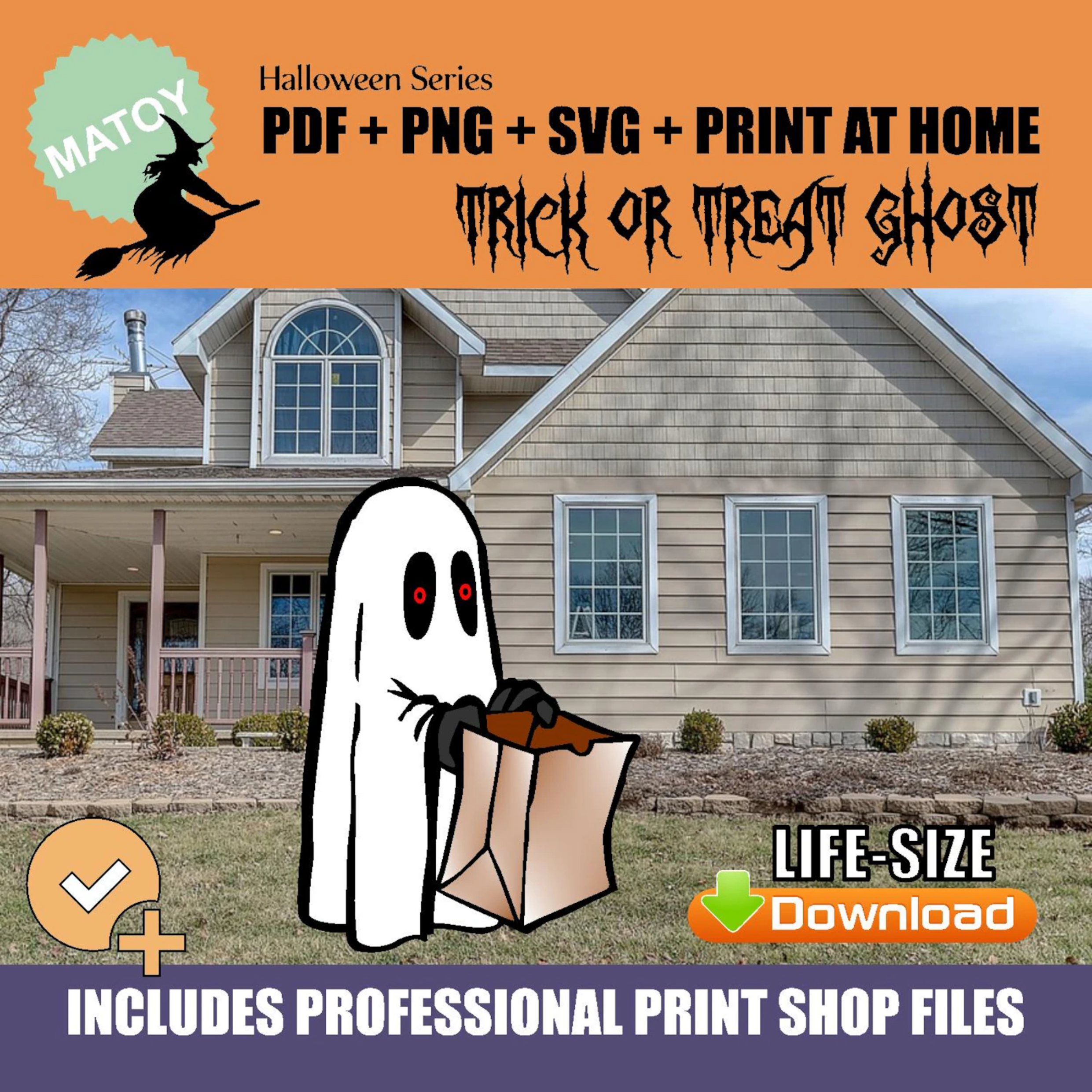 Trick or Treat Ghost Yard Art Pattern | Full-Color Printable and ...