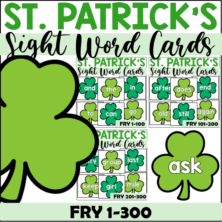 St. Patrick's Day Sight Word Cards for Fry 1-300