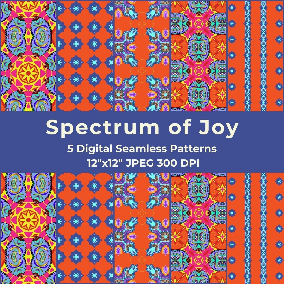 Spectrum of Joy - 5 Digital Seamless Patterns - Instant Download