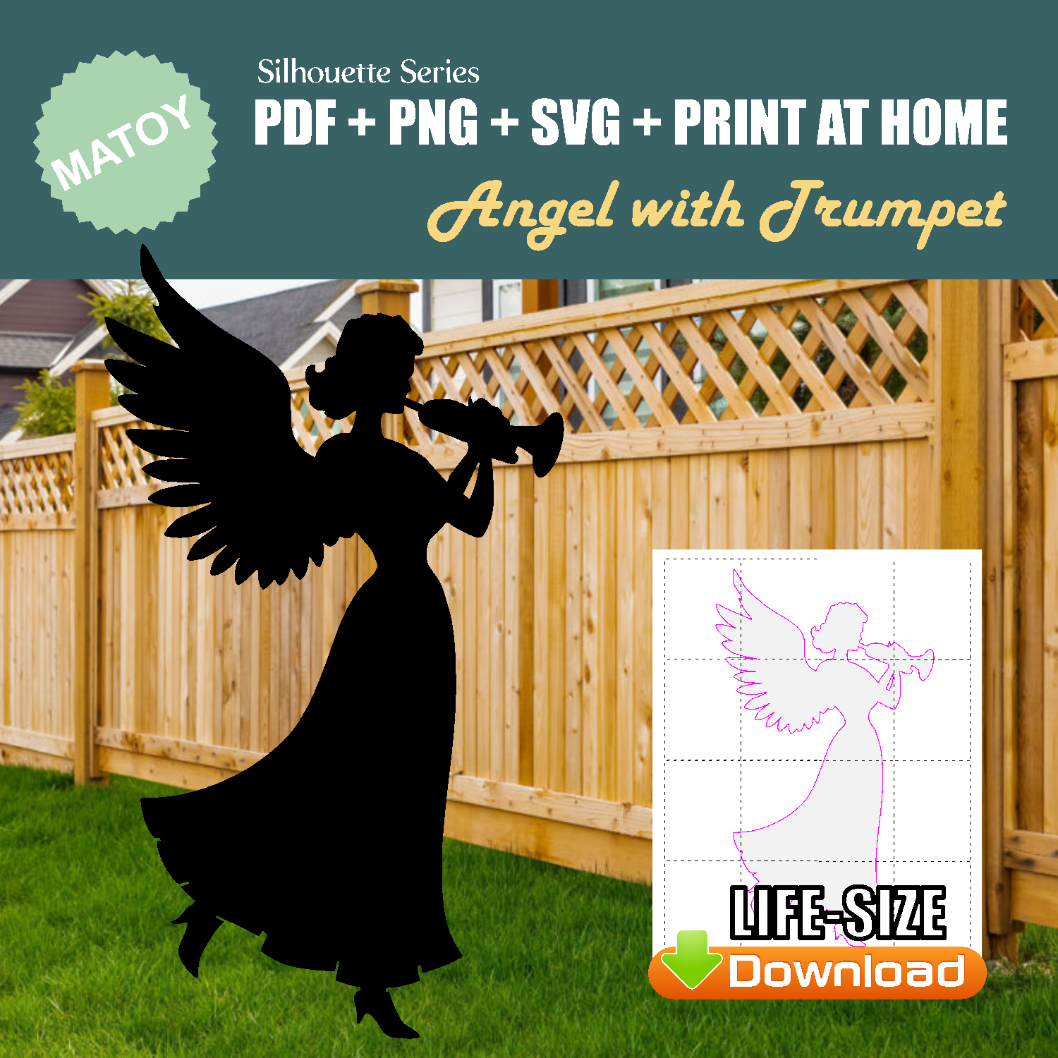 Angle Playing Trumpet Yard Art Pattern | Trace & Cut Silhouette Stencil ...