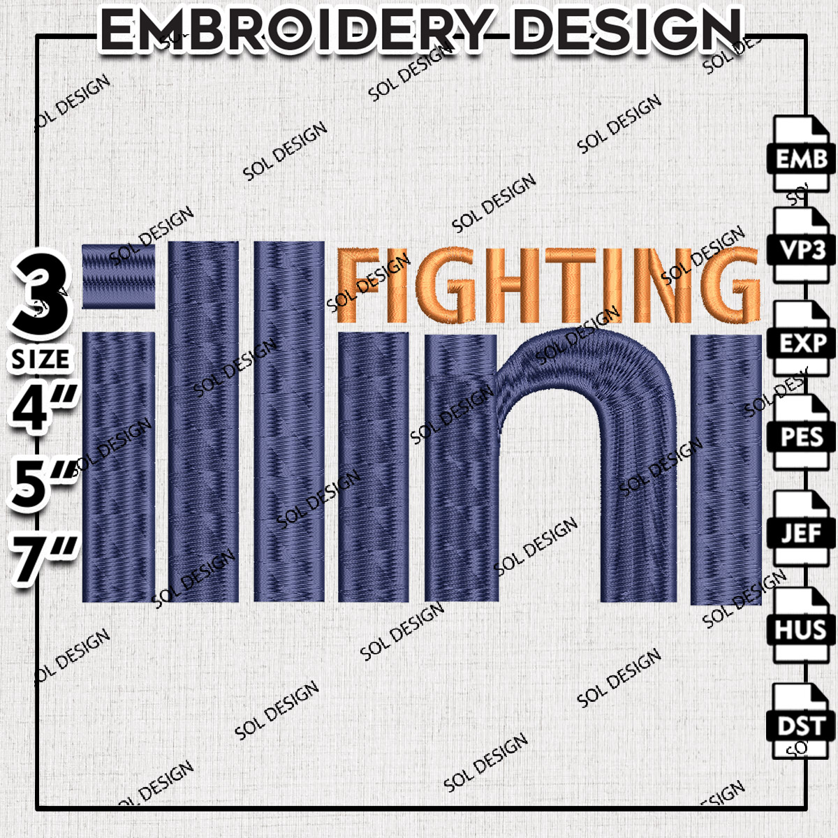 Illinois Fighting College Team Embroidery Designs, NCAA Illinois ...