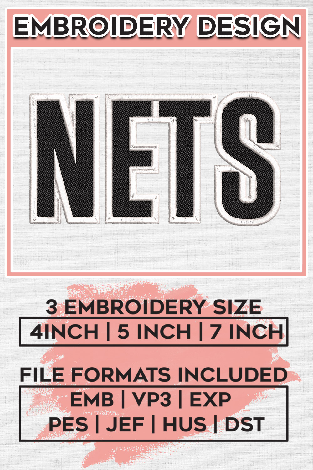 Nets NBA Team Logo Embroidery Files, Brooklyn Nets Team Embroidery ...