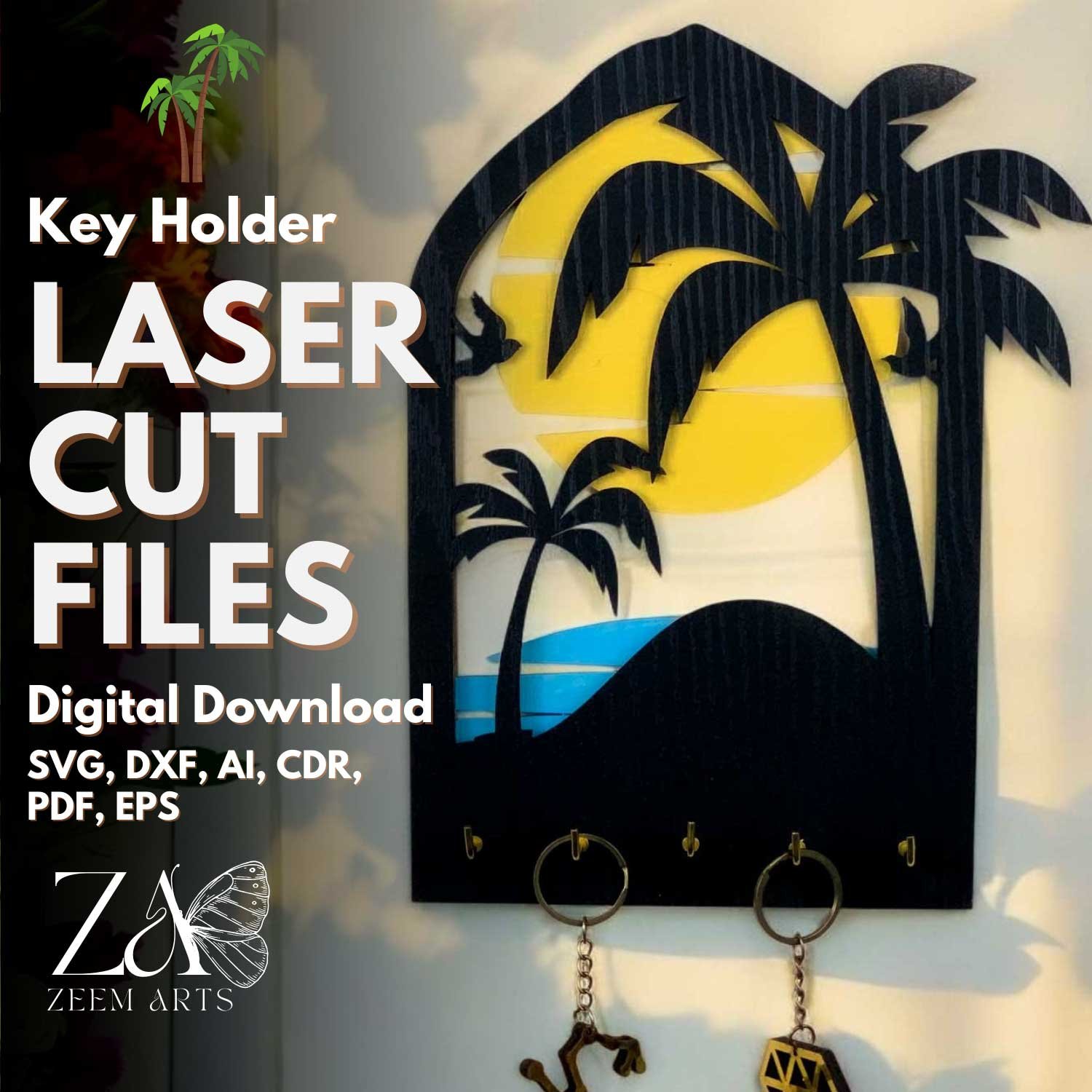 Sunset & Palm Trees Welcome Sign Key Holder Laser Cut Files & SVG Files ...