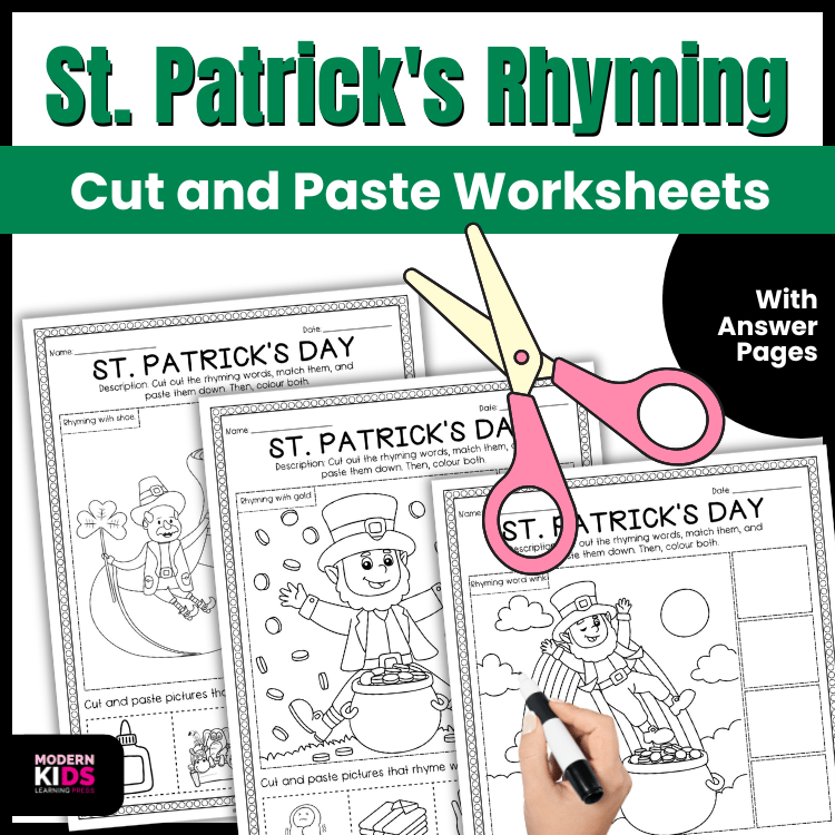 St. Patrick's Rhyming Cut and Paste Worksheets