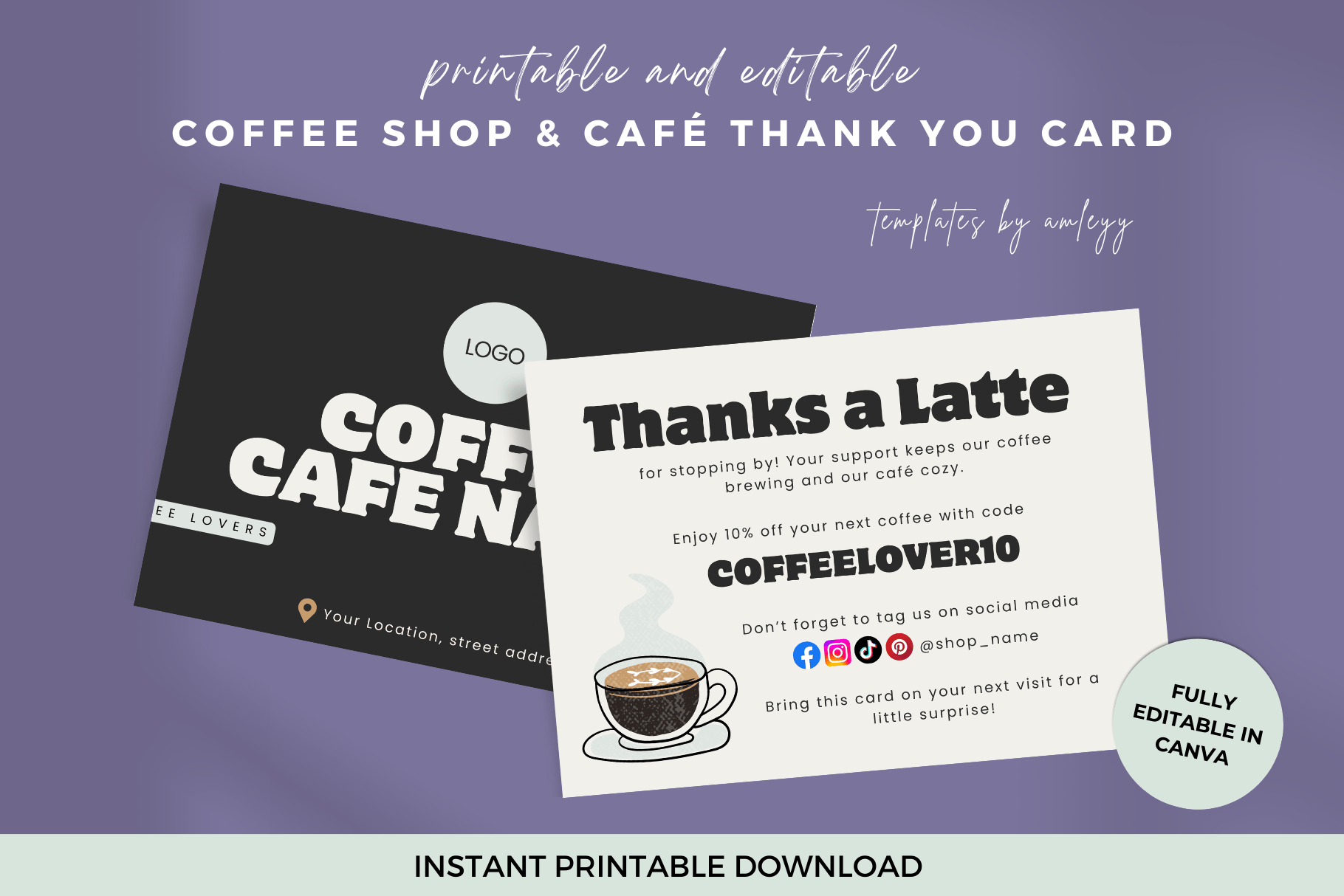 Coffee Shop & Café Thank You Card Template – Editable Canva Design for ...