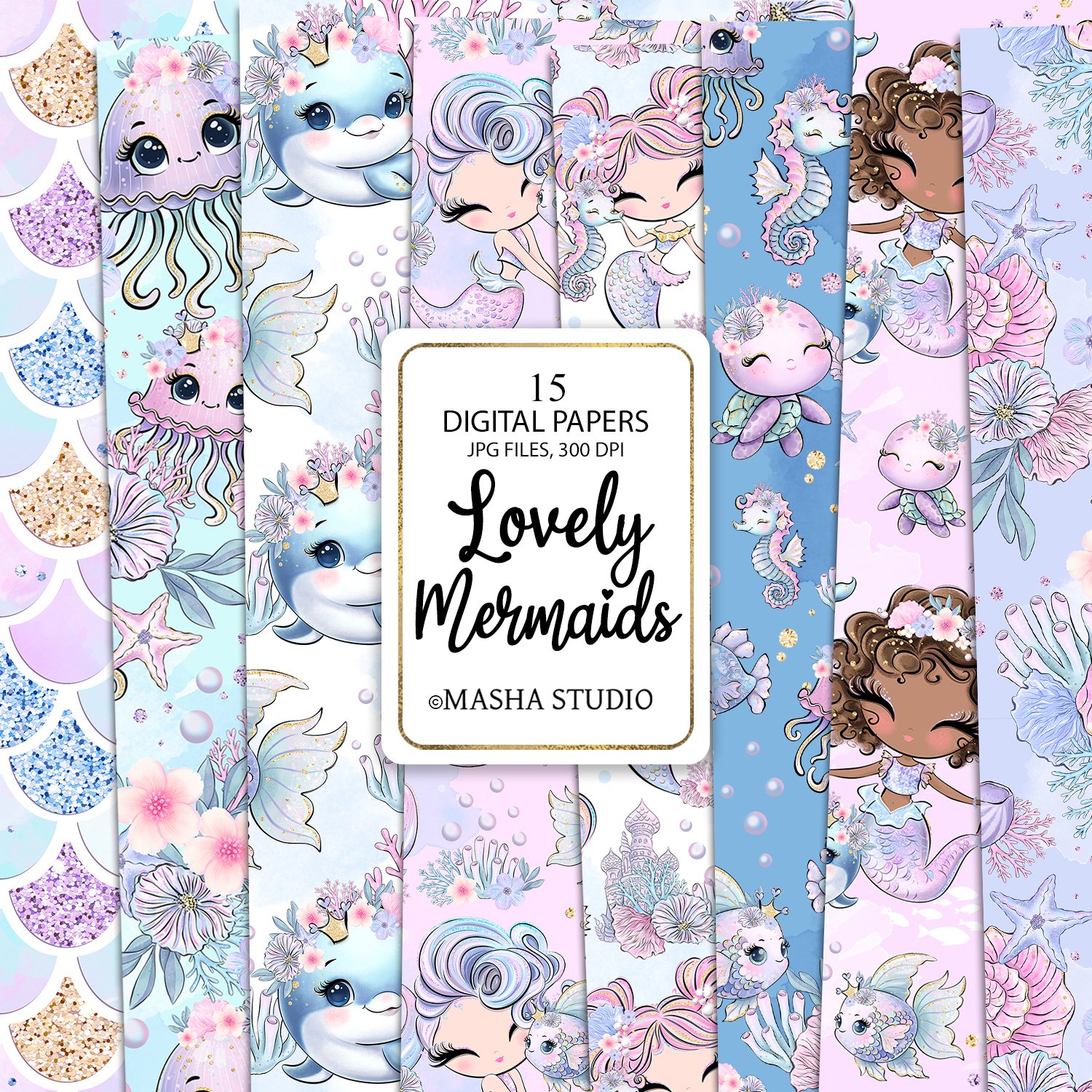 Lovely Mermaids Seamless Digital Papers - Payhip
