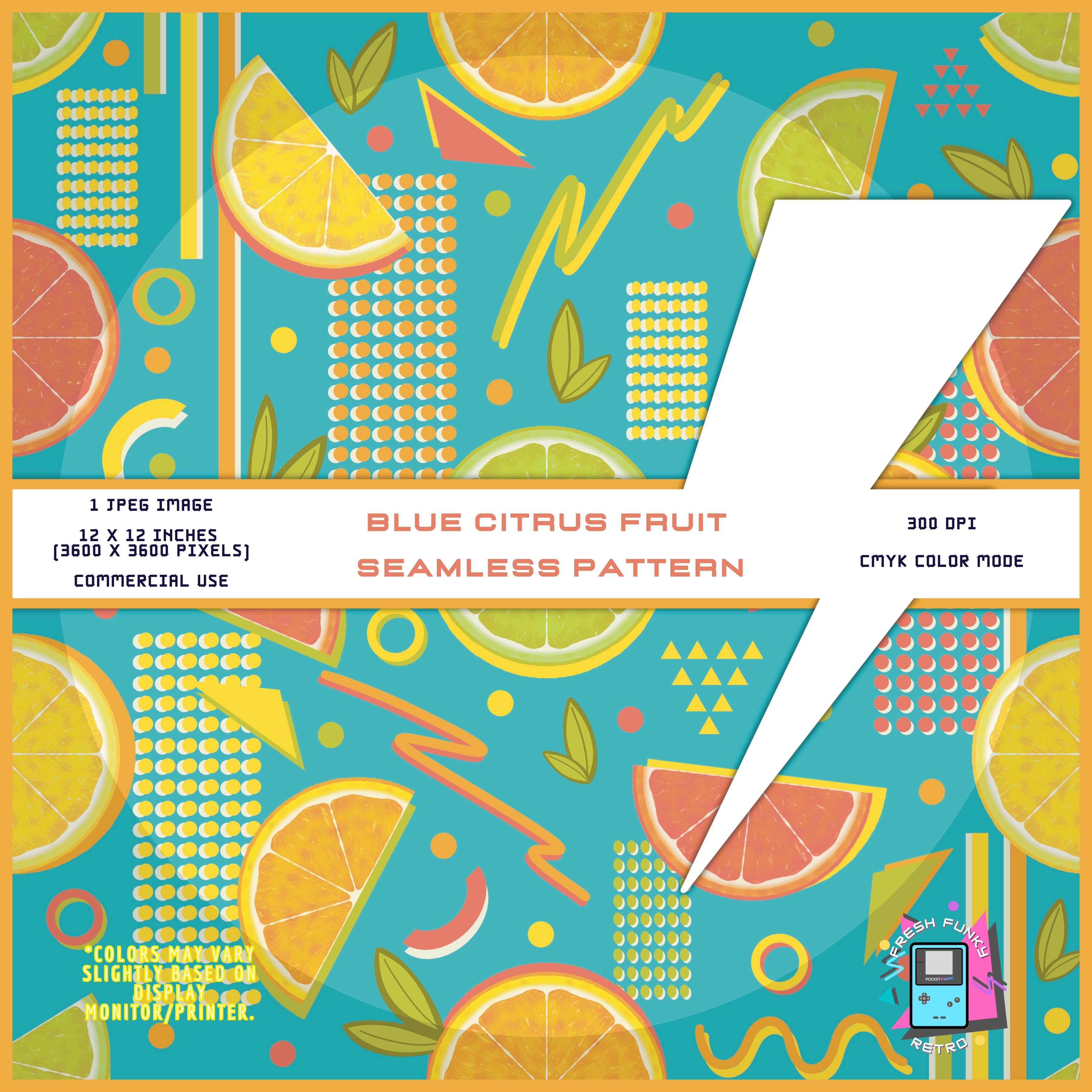 Blue Summer Citrus Fruit Seamless Pattern for Personal or Commercial ...