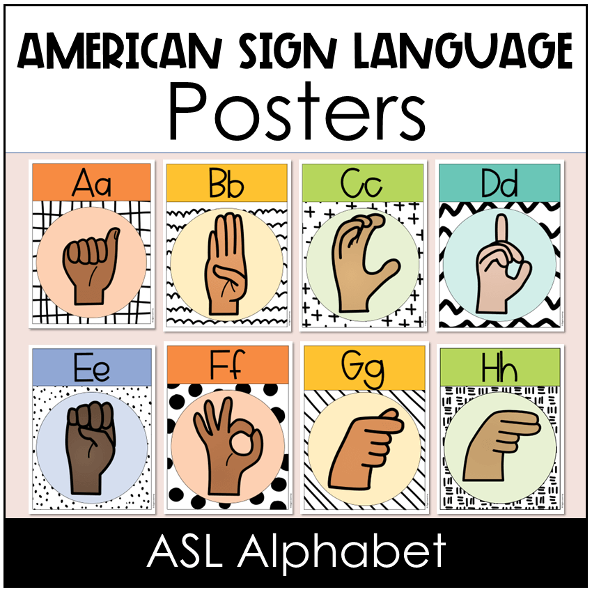 ASL American Sign Language Posters Bright Colors Deaf Awareness Month