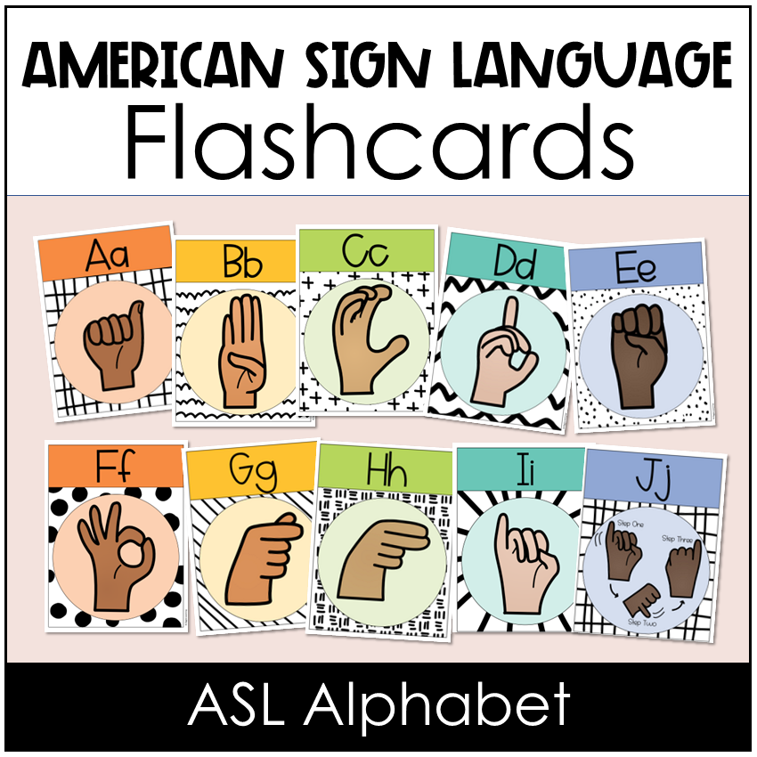 ASL American Sign Language Alphabet Flashcards Bright Colors Deaf ...