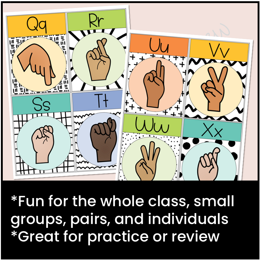 ASL American Sign Language Alphabet Flashcards Bright Colors Deaf ...