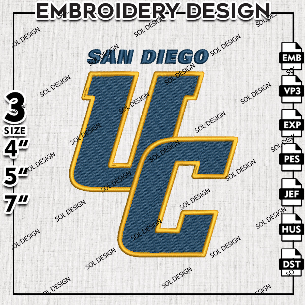 UC San Diego NCAA Football Team Logo Embroidery Files, NCAA UC San Diego Triton Football Team ...