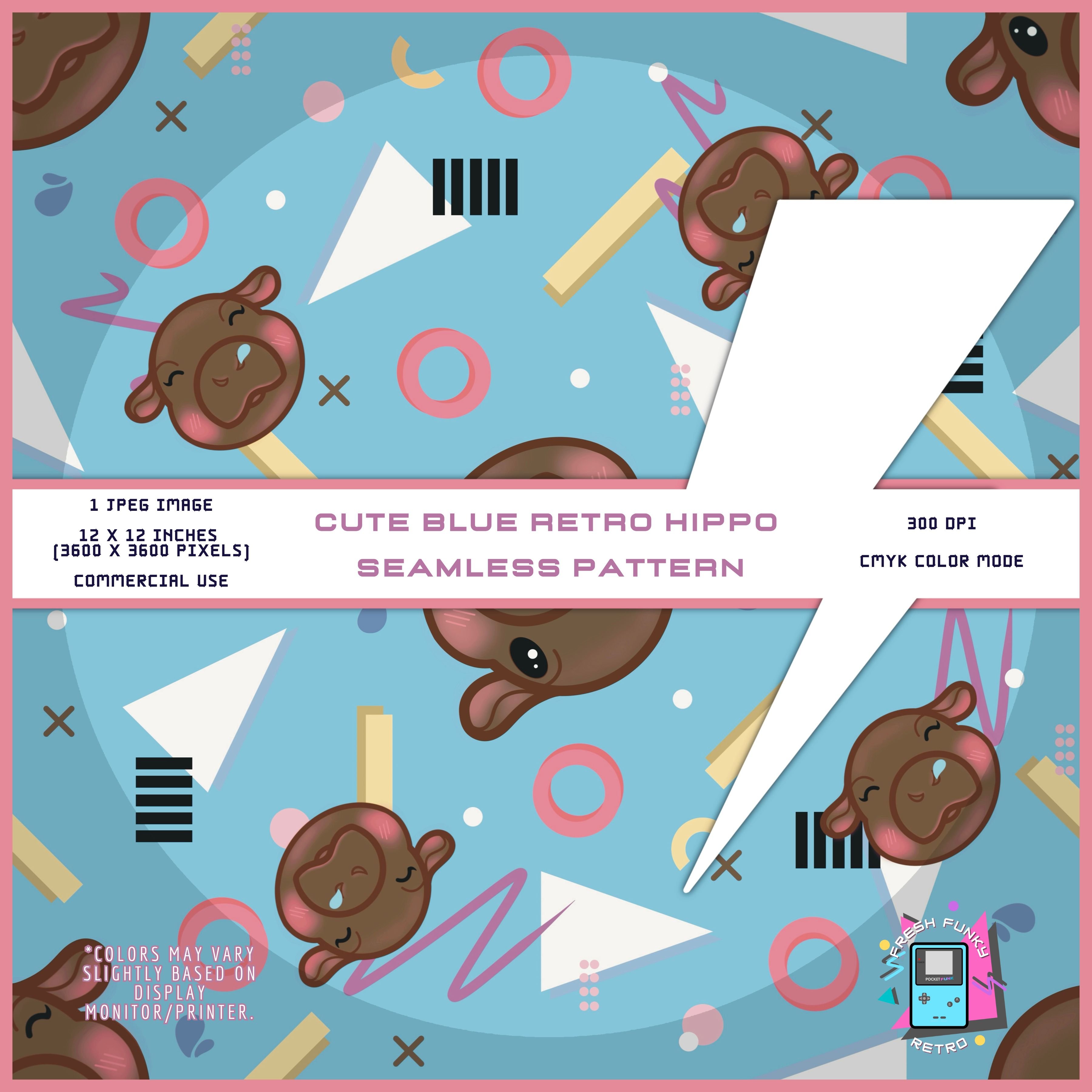 Cute Blue Baby Hippo Seamless Pattern for Personal or Commercial Use, Retro Hippo Digital Paper ...