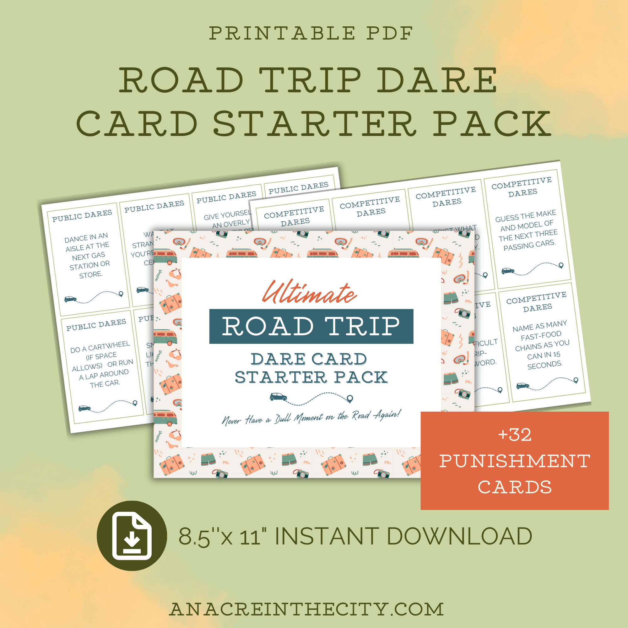 Road Trip Dare Cards Game – Printable Travel Game for Families, Teens ...