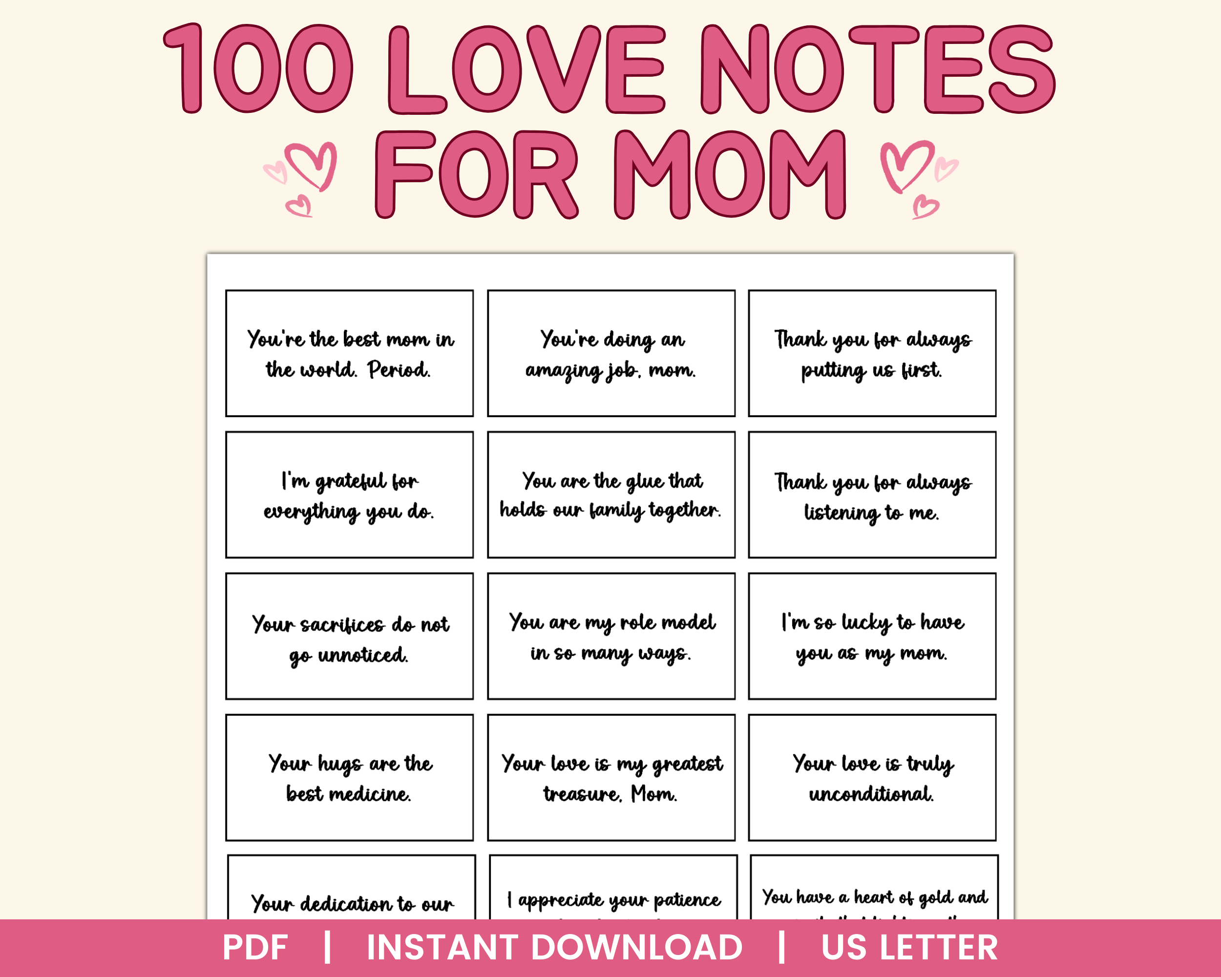 Love Notes For Mom, Love Quotes for Mom, Birthday Gift for Mom, Mother ...