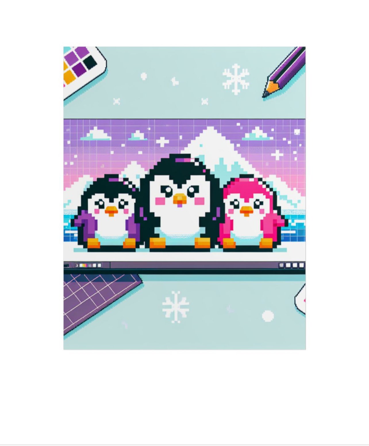 Cute Penguin Rolled Poster | Pixel Art Wall Decor for Kids' Rooms - Payhip