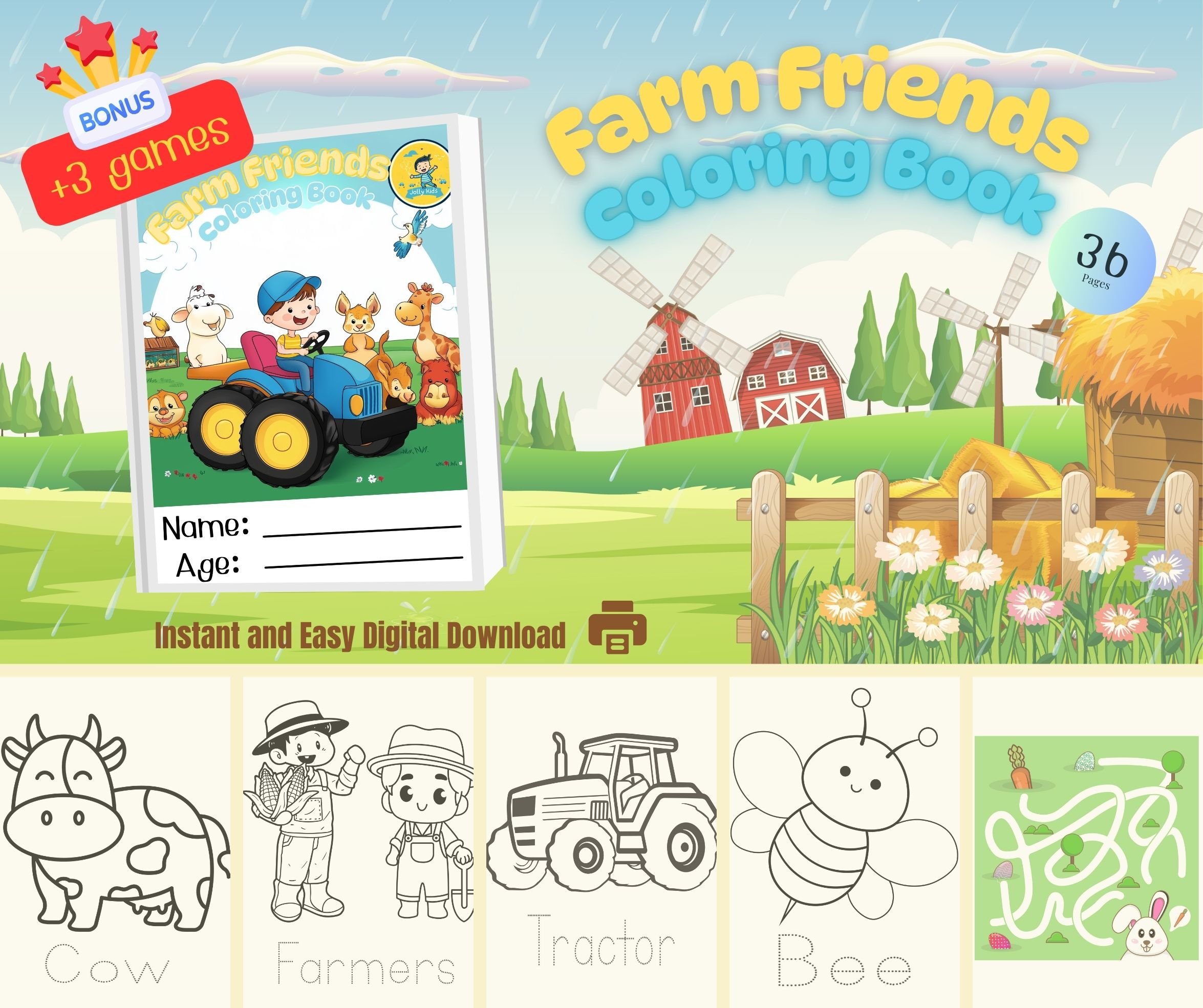 📖 Farm Friends Coloring Book Bonus Games! 🐷🐴 - Payhip