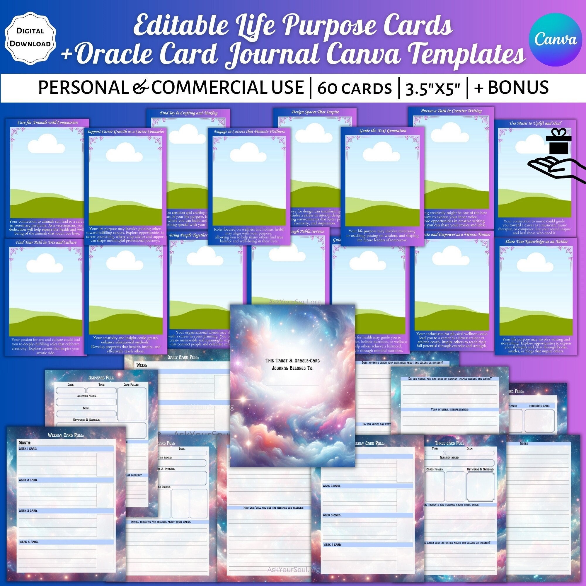 PLR 60 Editable Life Purpose Oracle Cards & Oracle Card Journal - Payhip