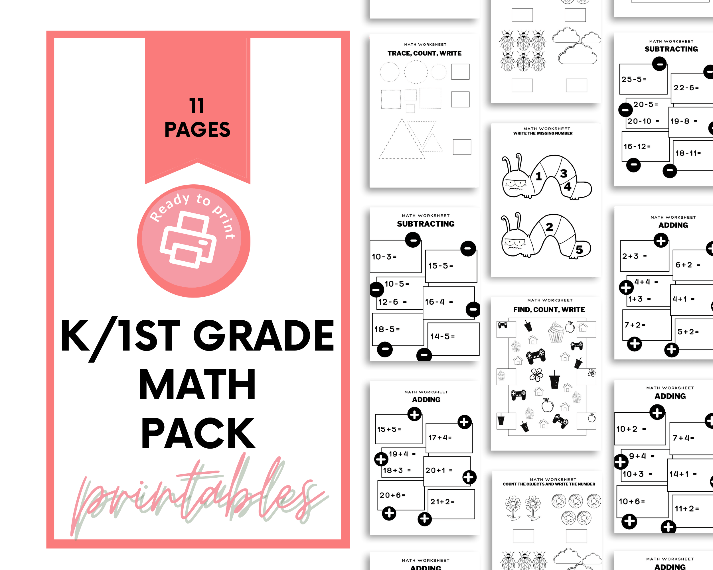 Kindergarten & First Grade Math – 11-Page Printable Pack