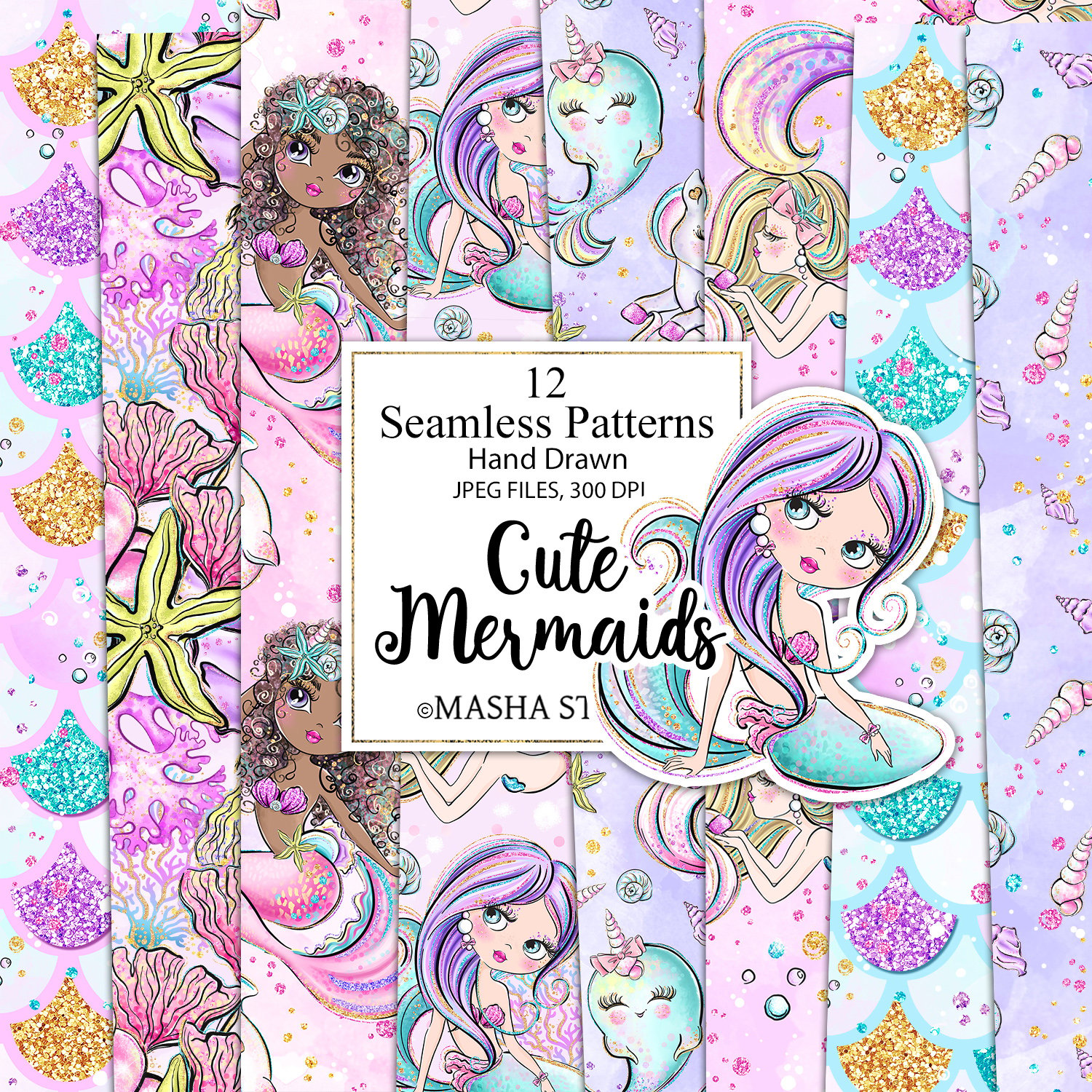 Lovely Mermaids Seamless Digital Papers - Payhip