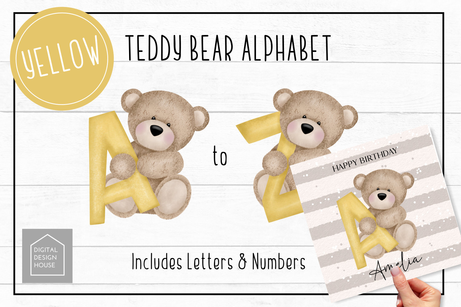 YELLOW Teddy Bear Alphabet Set Letters A to Z and Numbers 0 to 9 - Payhip