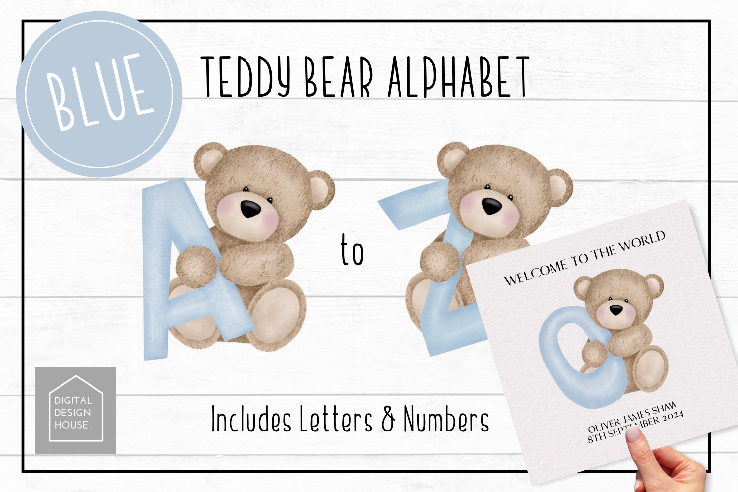 BLUE Teddy Bear Alphabet Set Letters A to Z and Numbers 0 to 9 - Payhip