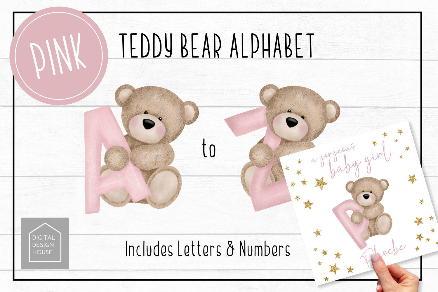 Pink Teddy Bear Alphabet PNG Bundle – Hand Drawn Baby Alphabet Set - Payhip