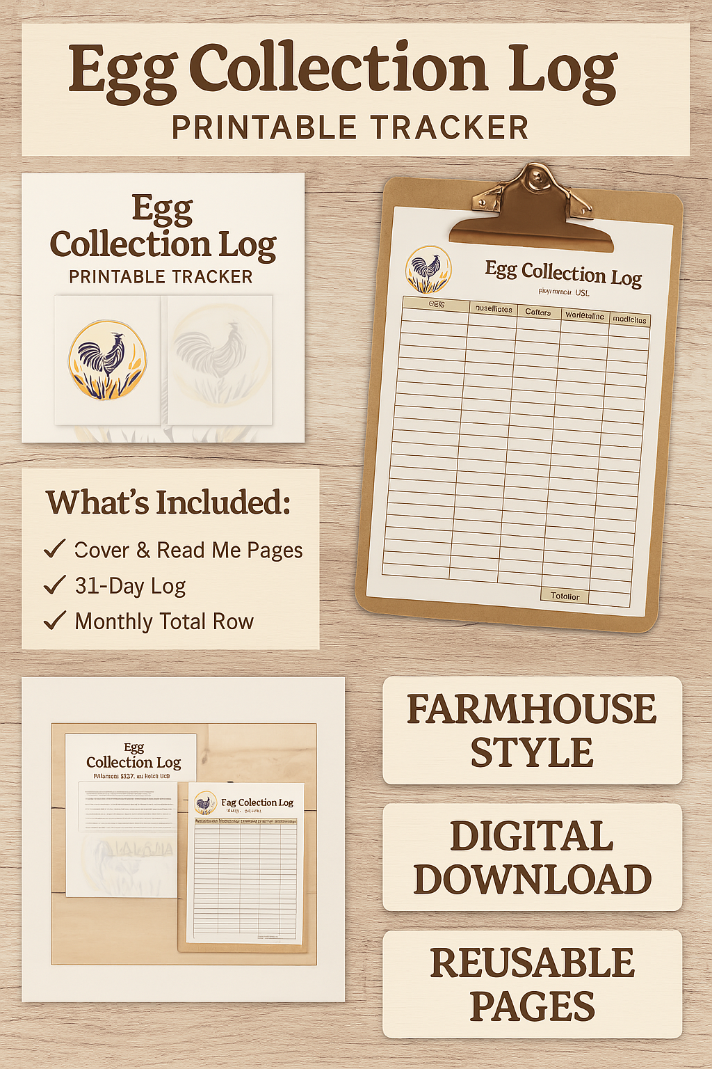Printable Egg Collection Log – 31 Day Tracker for Backyard Chickens ...