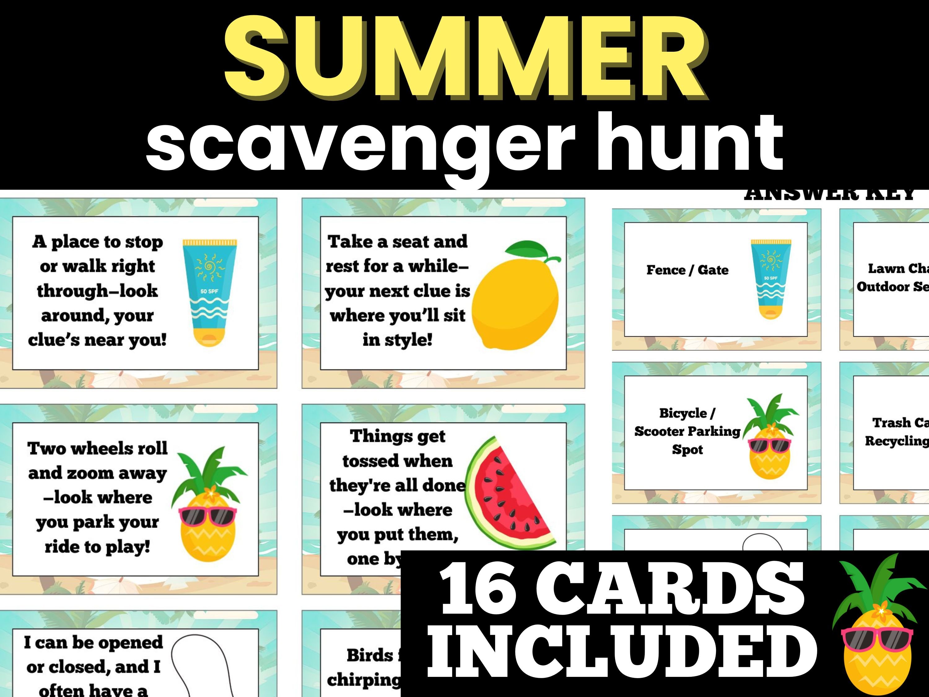 Summer scavenger hunt clues cards - Payhip
