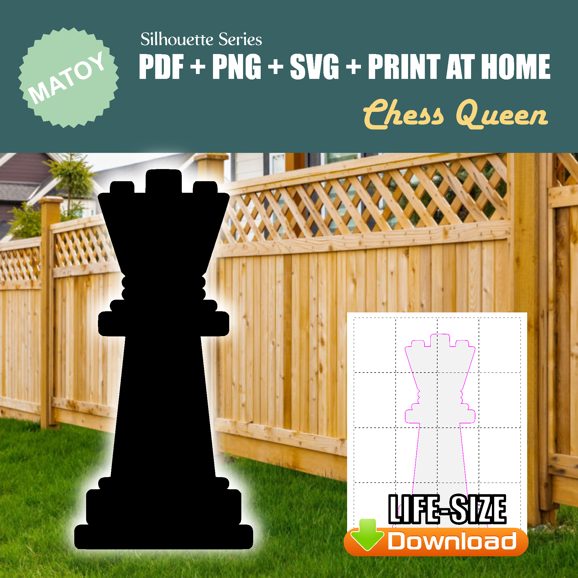 Chess Queen Yard Art Pattern | Trace & Cut Silhouette Stencil | Outdoor ...