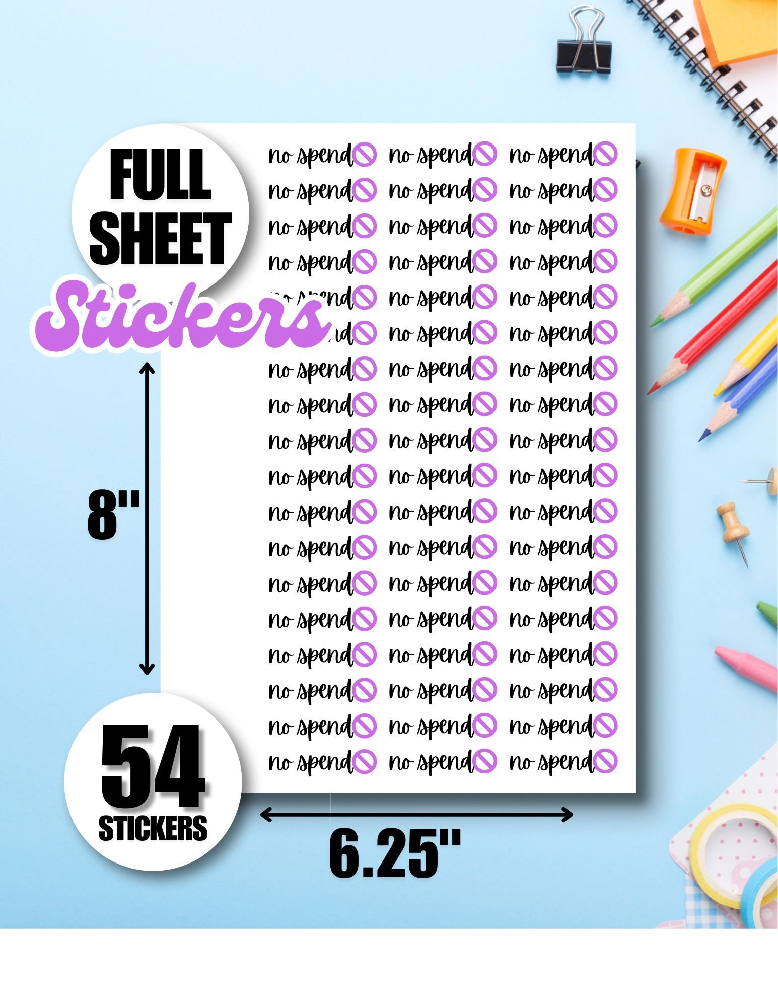 No Spend Purple Full Sticker Sheet - Payhip