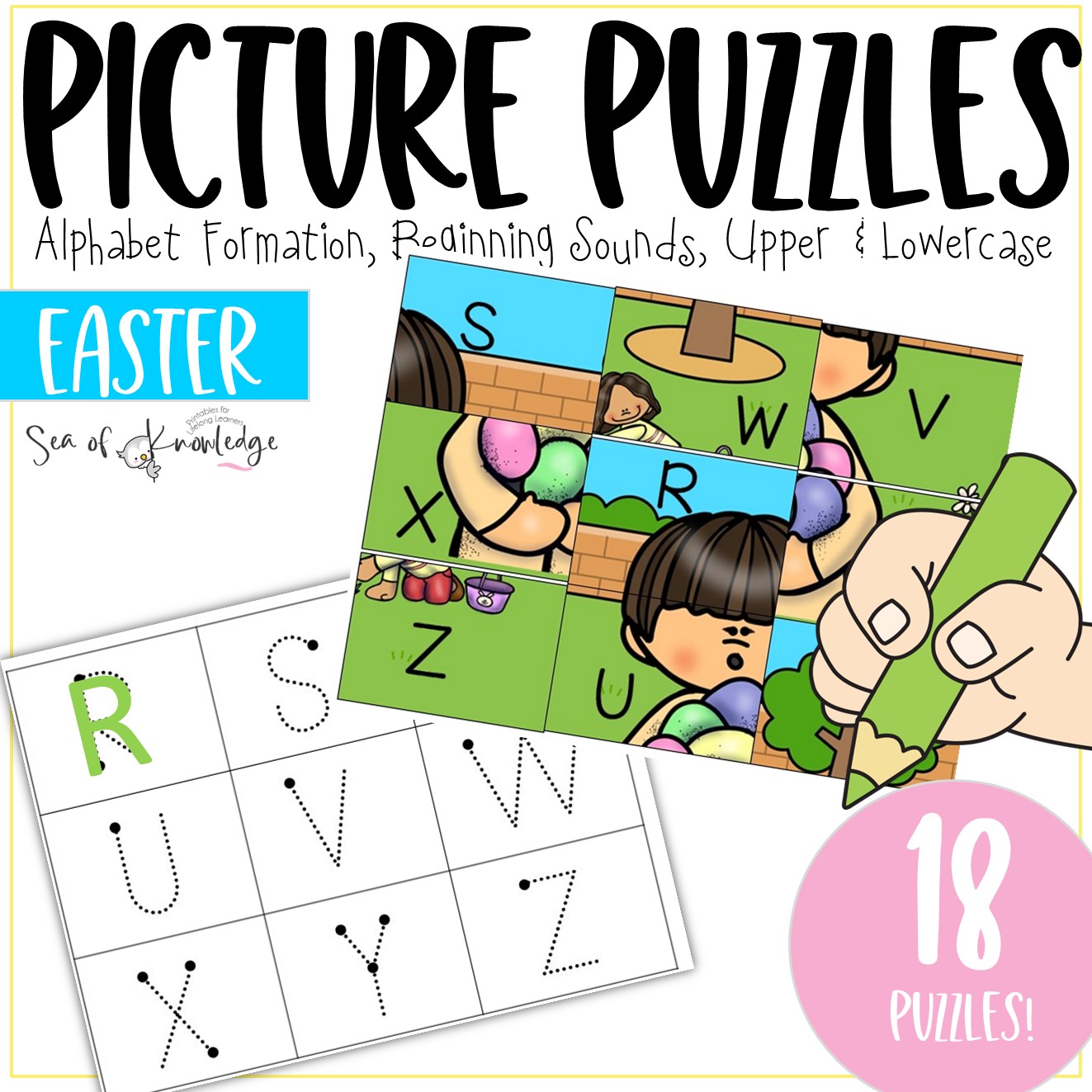 Letter Tracing Alphabet Puzzles Easter | Mystery Pictures | Science of Reading - Payhip