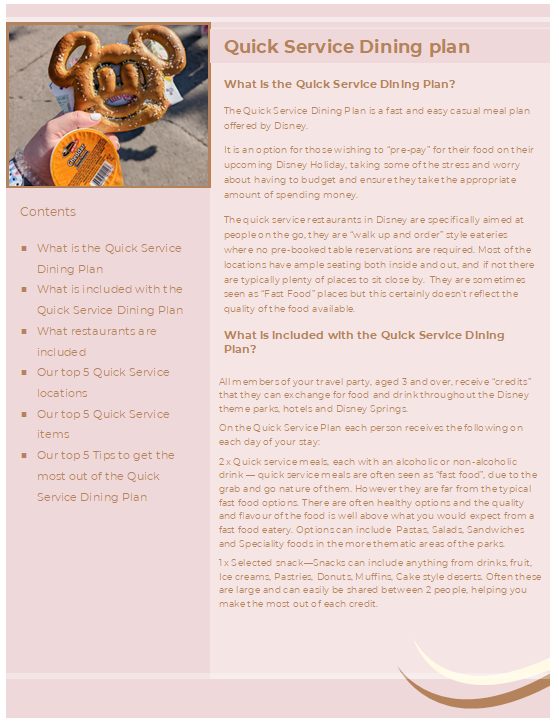 Disney Guide - Quick Service Dining Plan 2025/2026 - Payhip