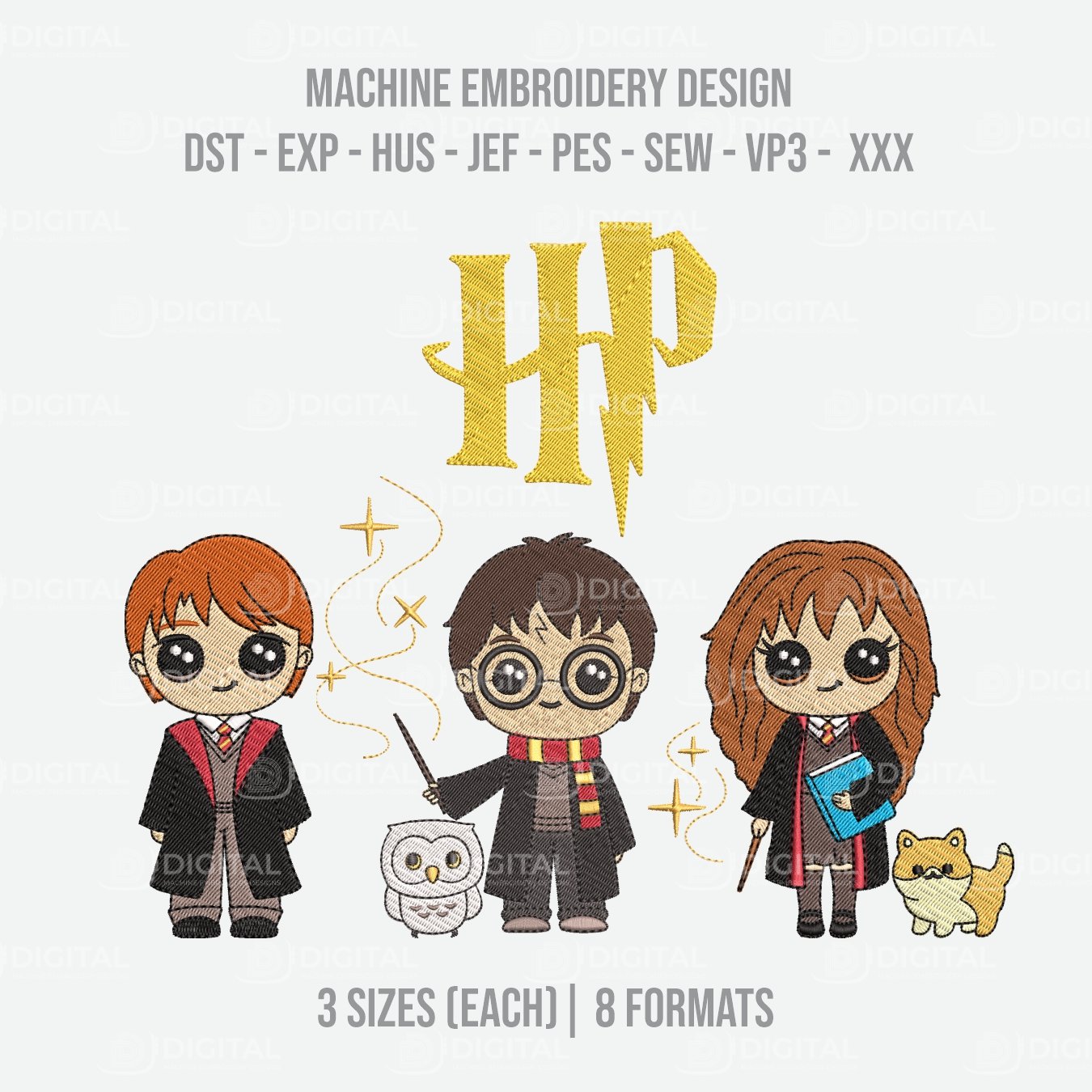 Harry Potter Golden Trio Wizards, Machine Embroidery Designs, 3 sizes ...
