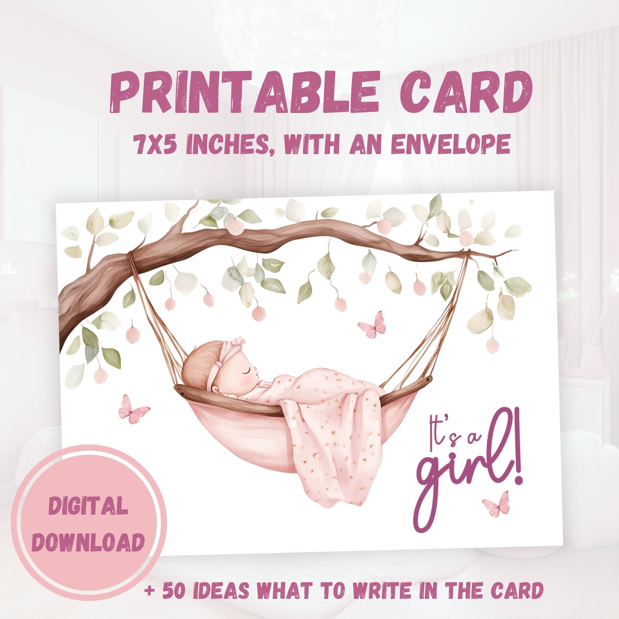 Printable Welcome Baby Girl Card, Newborn Baby Girl Card - Payhip